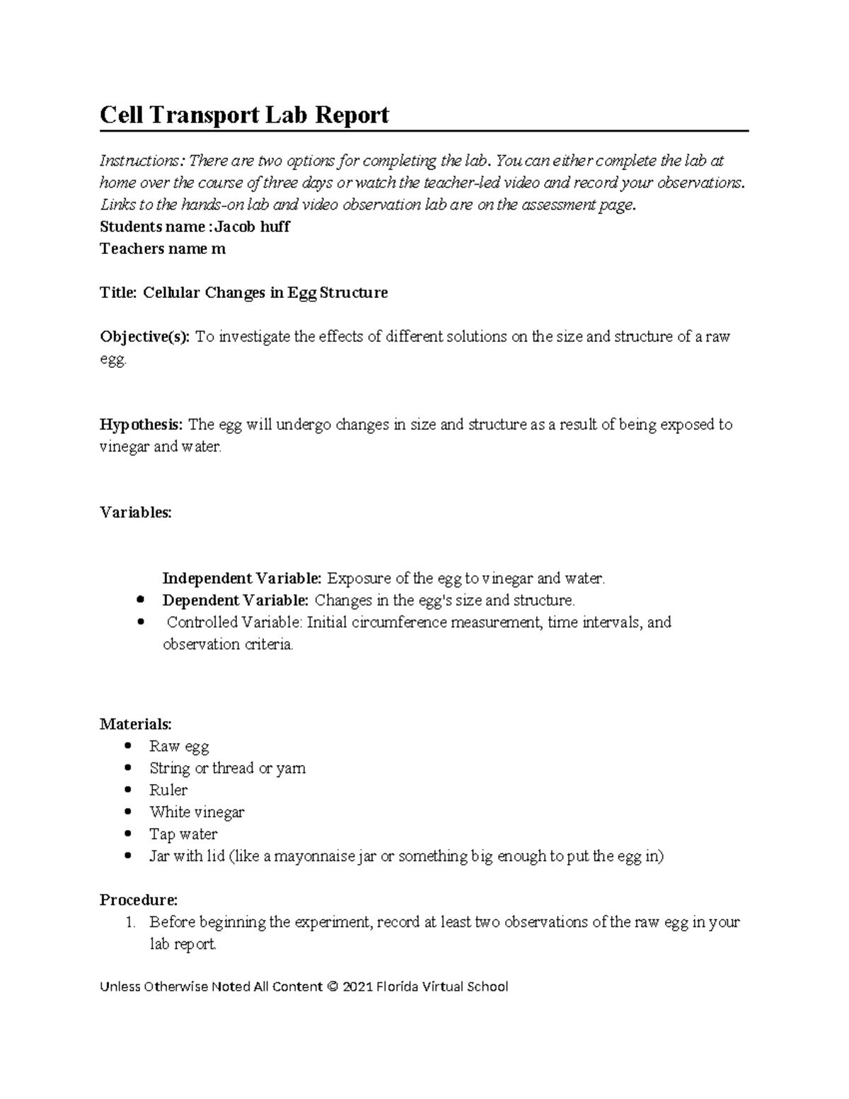 2.04 lab report - idk - Cell Transport Lab Report Instructions: There ...