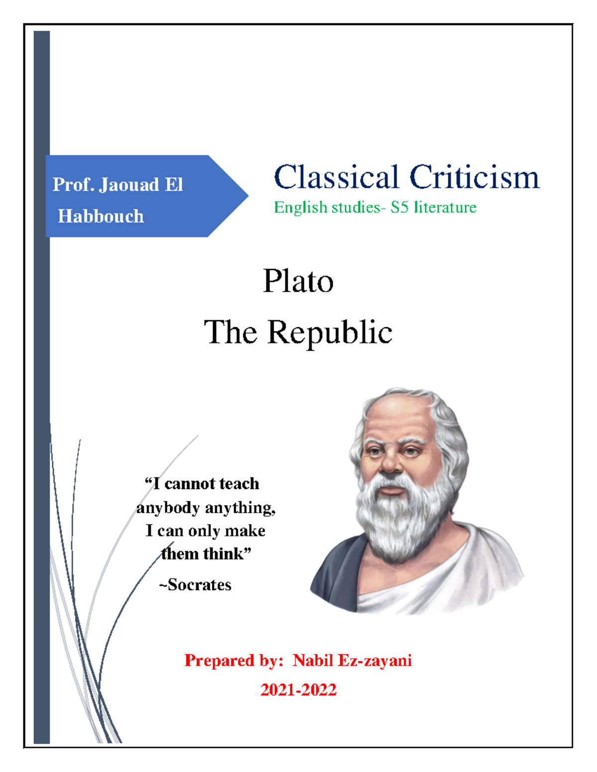 Plato Republic, Summary and analyses Of Book 1,2,3,7 - Prof. Jaouad El ...