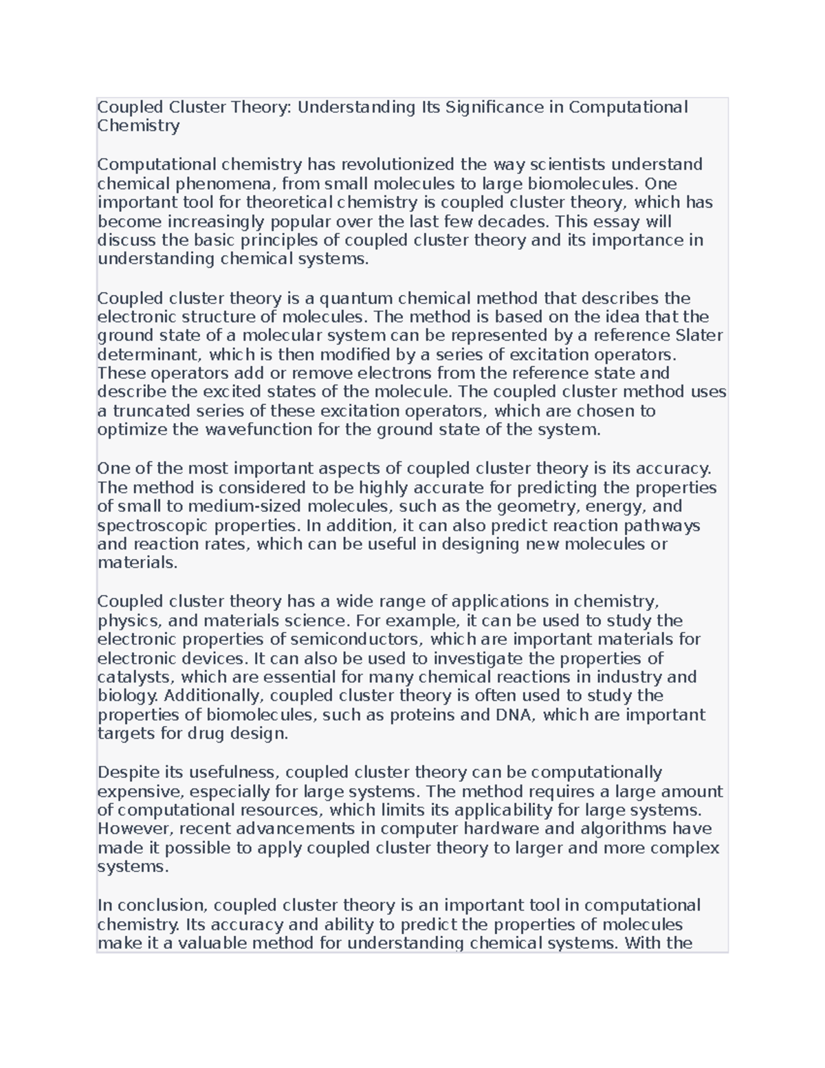 Coupled Cluster Theory Understanding Its Significance In Computational Chemistry Coupled