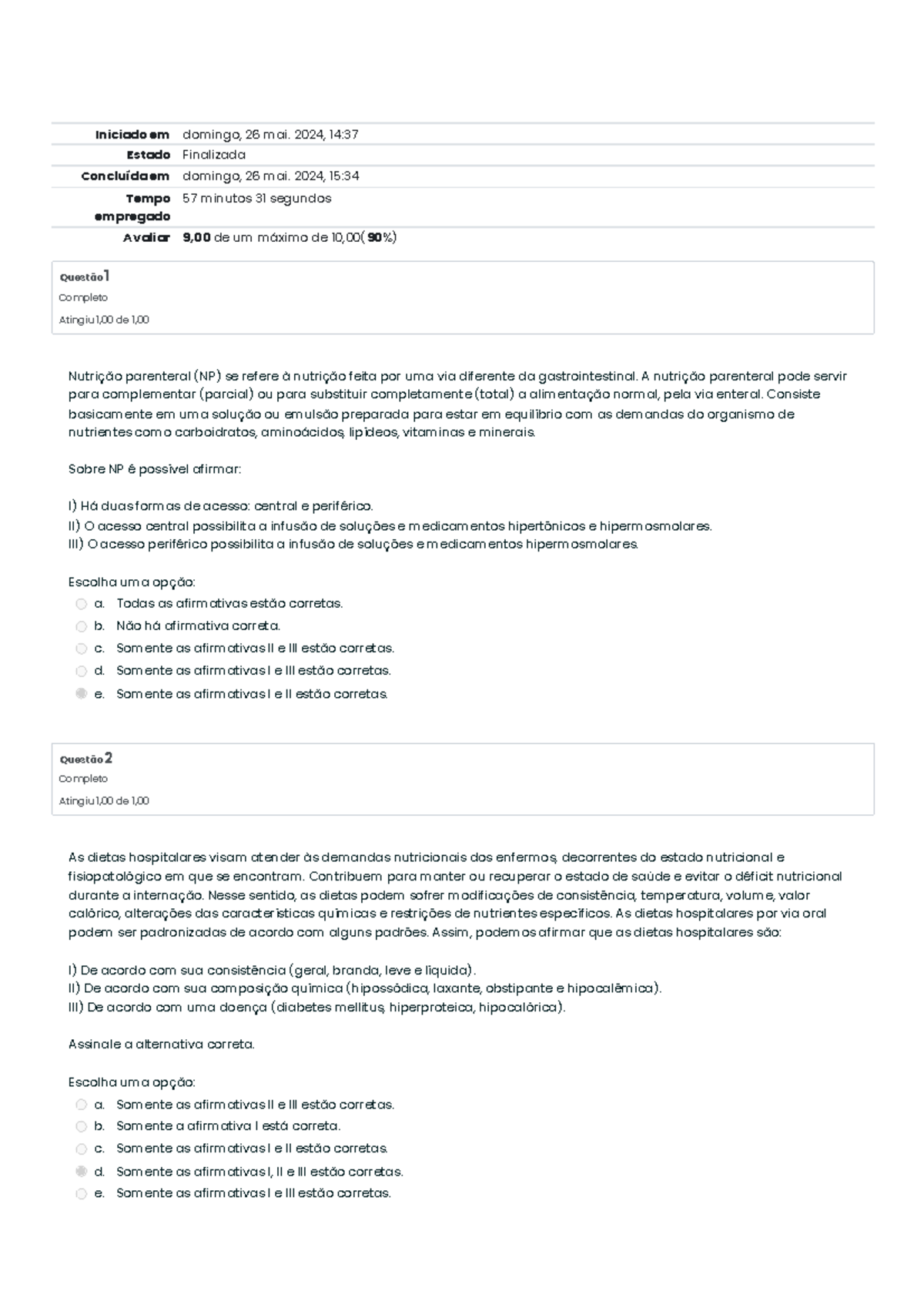 Nutrição Aplicada a Enfermagem - acertei apenas 9 de 10 questões ...
