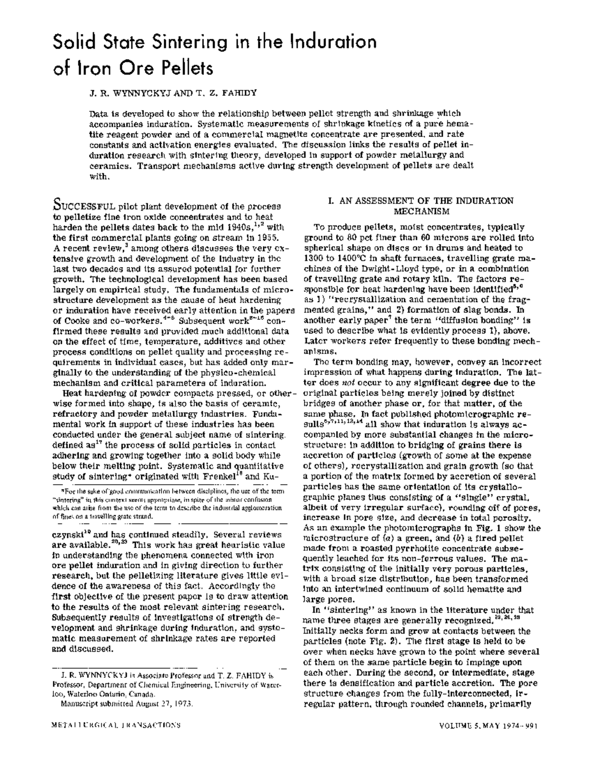 Wynnyckyj-Fahidy Article Solid State Sintering In The Induration ...
