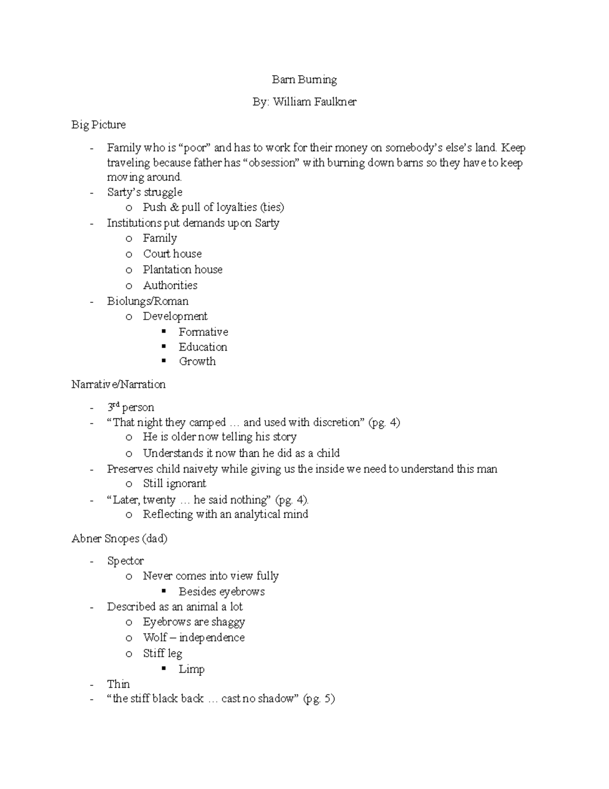 Barn Burning Notes - Barn Burning By: William Faulkner Big Picture ...