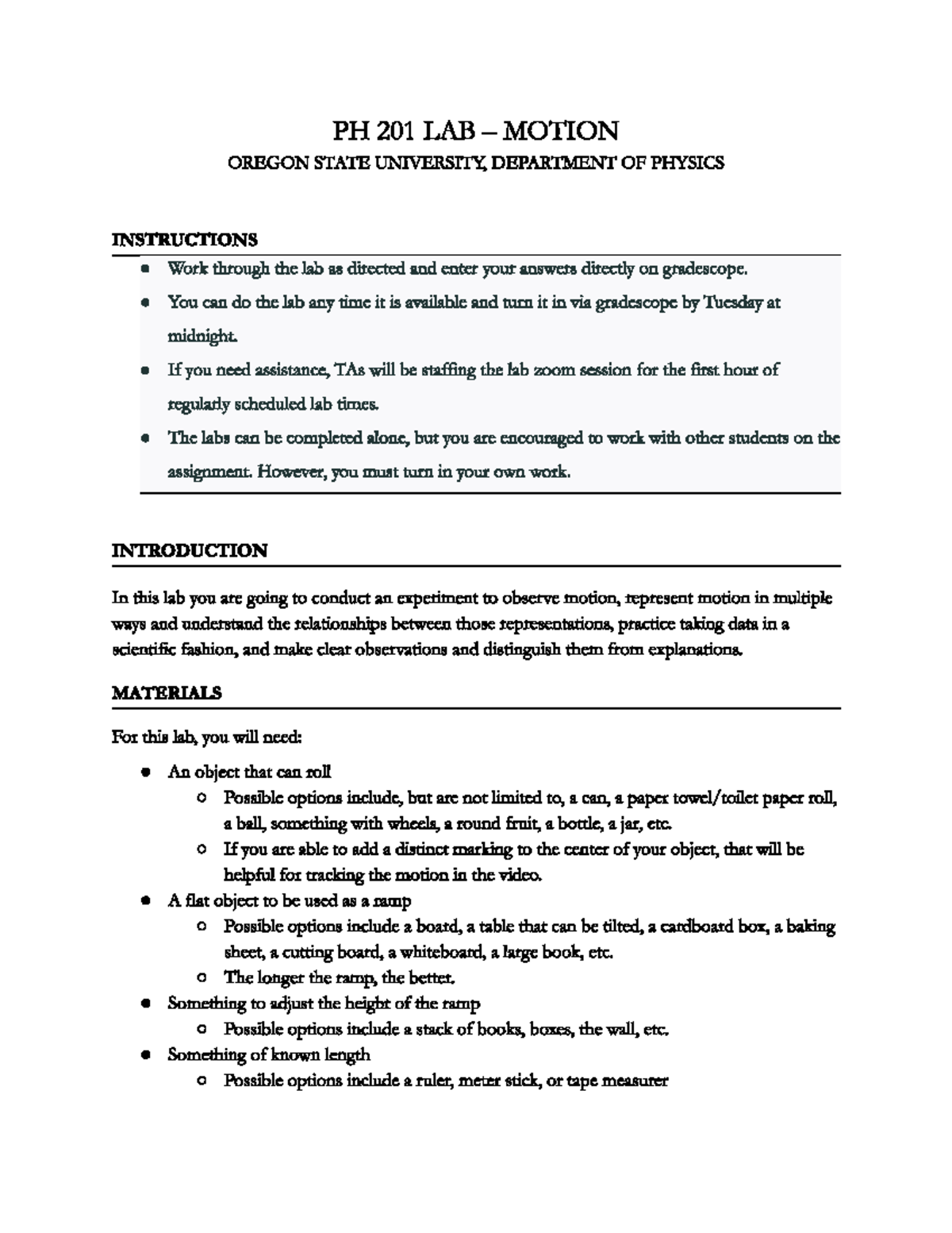 201Lab2Motion - lab 2 - PH 201 - Studocu