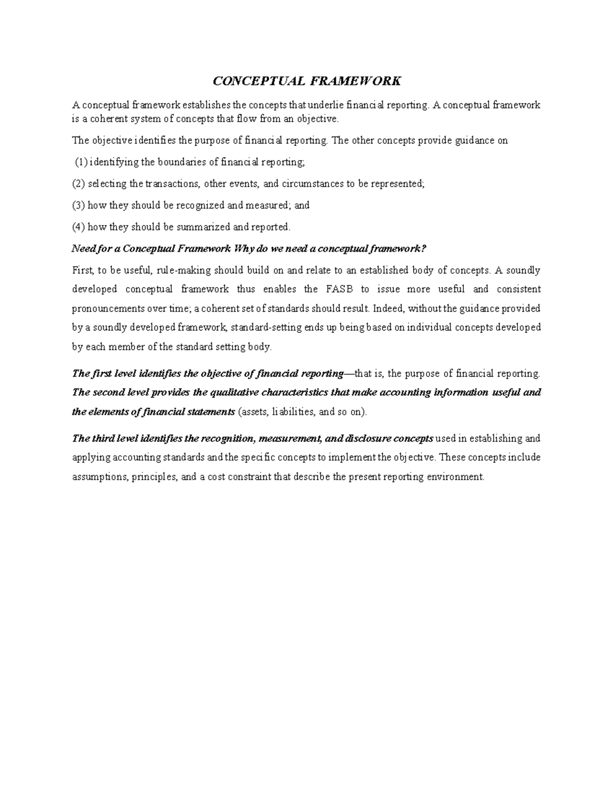 Conceptual Framework Notes - CONCEPTUAL FRAMEWORK A conceptual ...