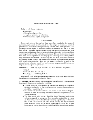 Double Sided Cheat Sheet - 1 Measure Theory Sample Spaces of an ...