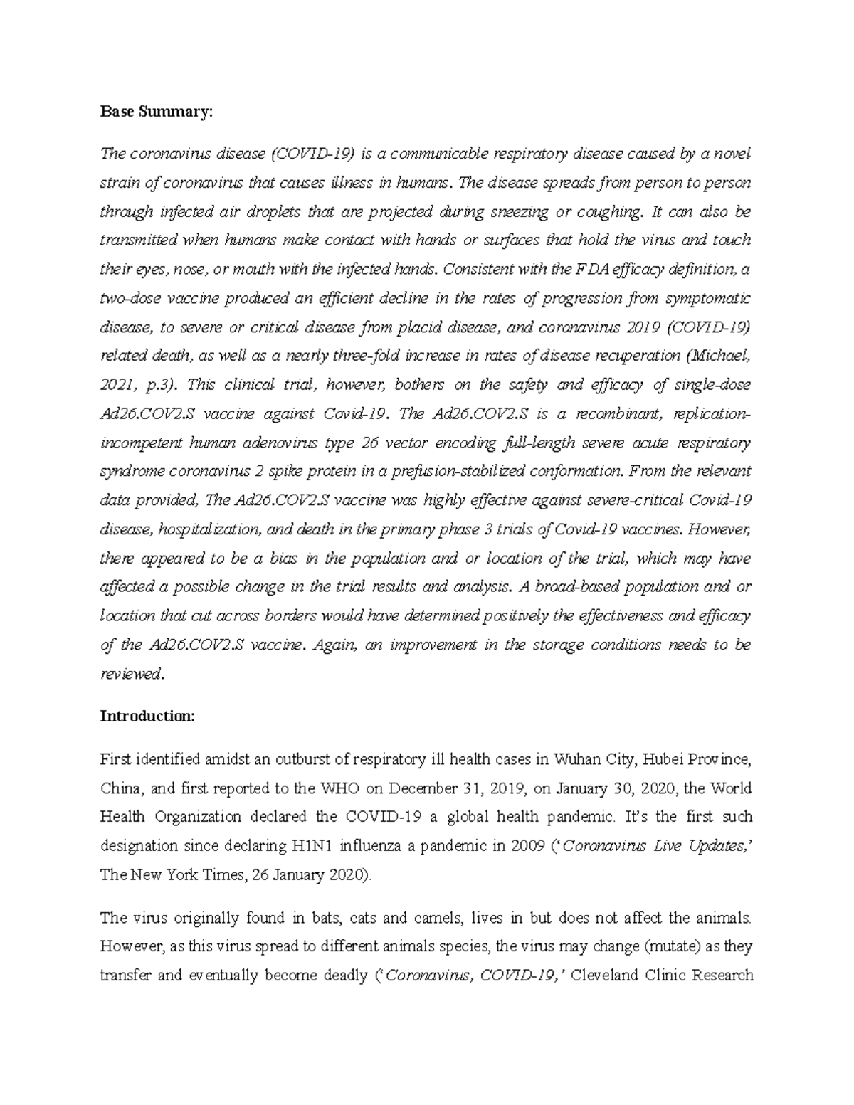 Critical Appriasal - Research Assignment - Base Summary: The ...