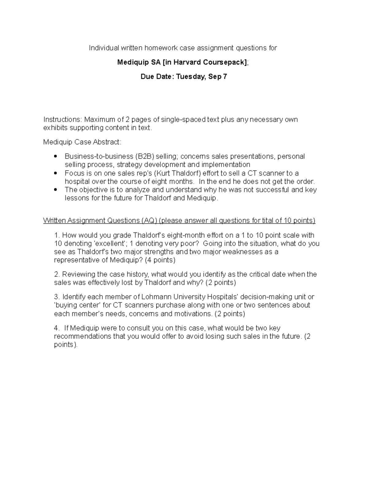 Mediquip Qs-2 - Individual written homework case assignment questions ...