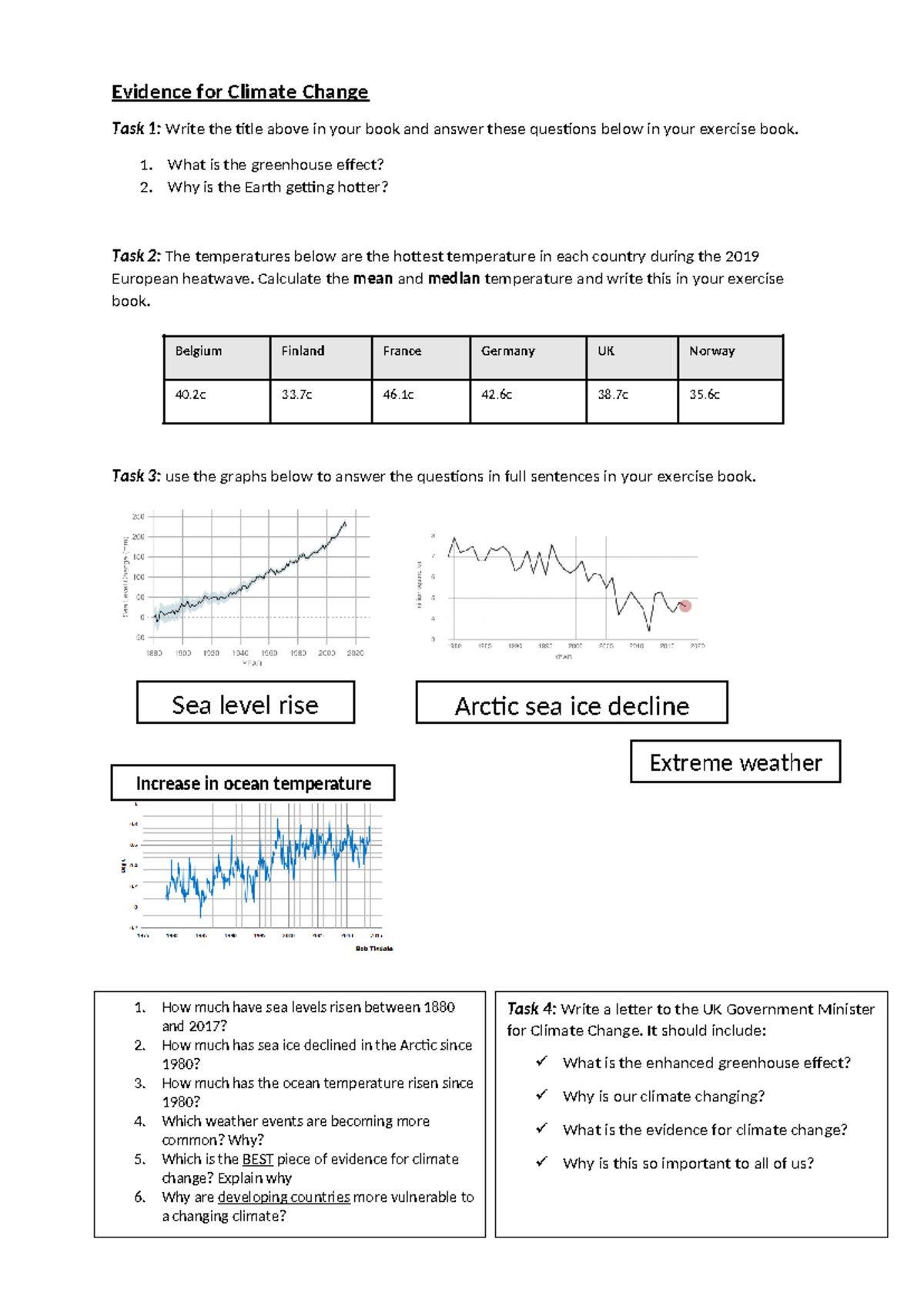 2. Cover Work - Evidence for Climate Change Task 1: Write the title ...