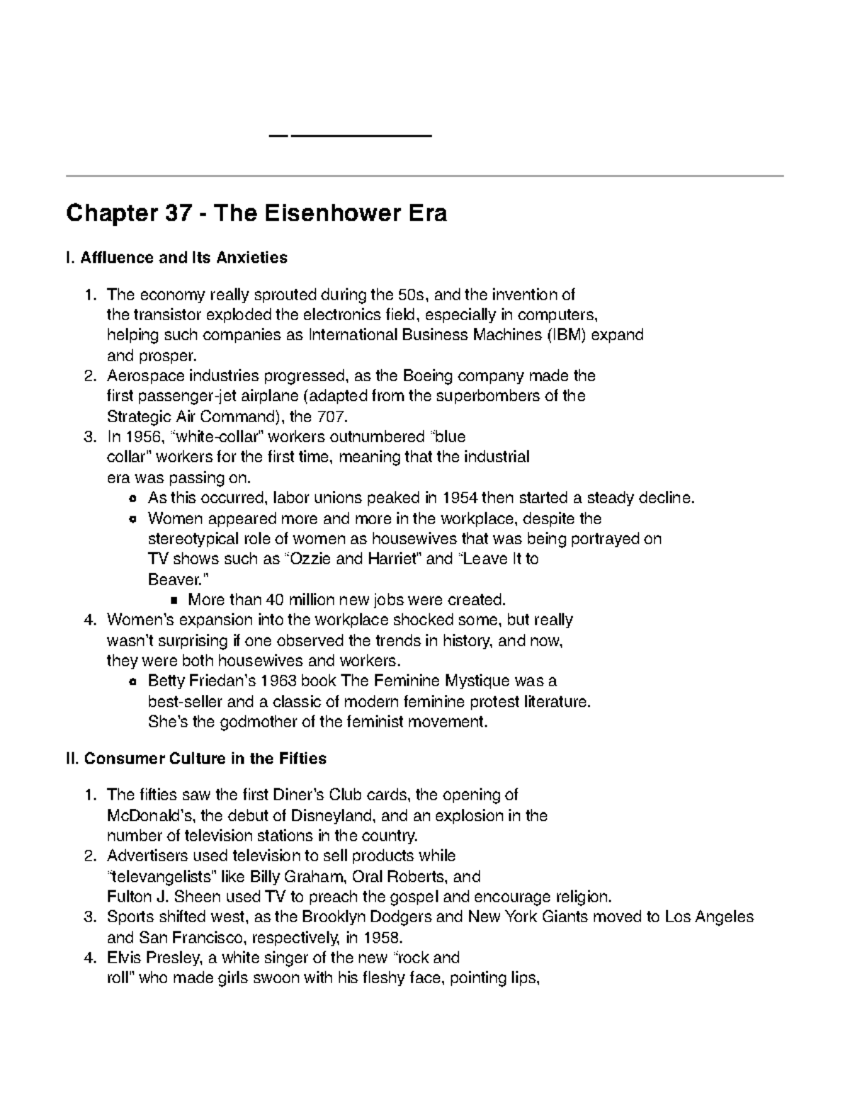 Chapter 37 - The Eisenhower Era - Affluence and Its Anxieties The ...