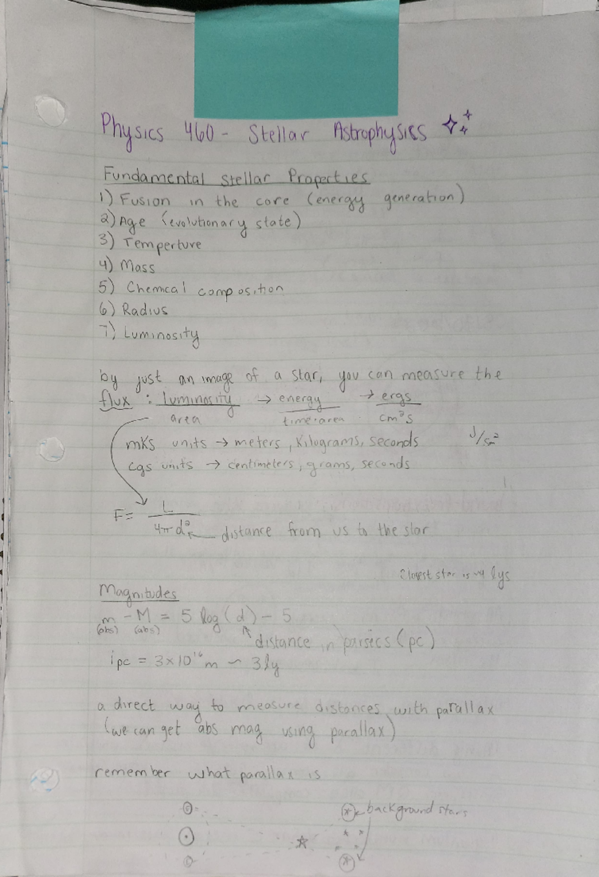 Phys460 classnotes - Notes for fundamental stellar properties, gas ...