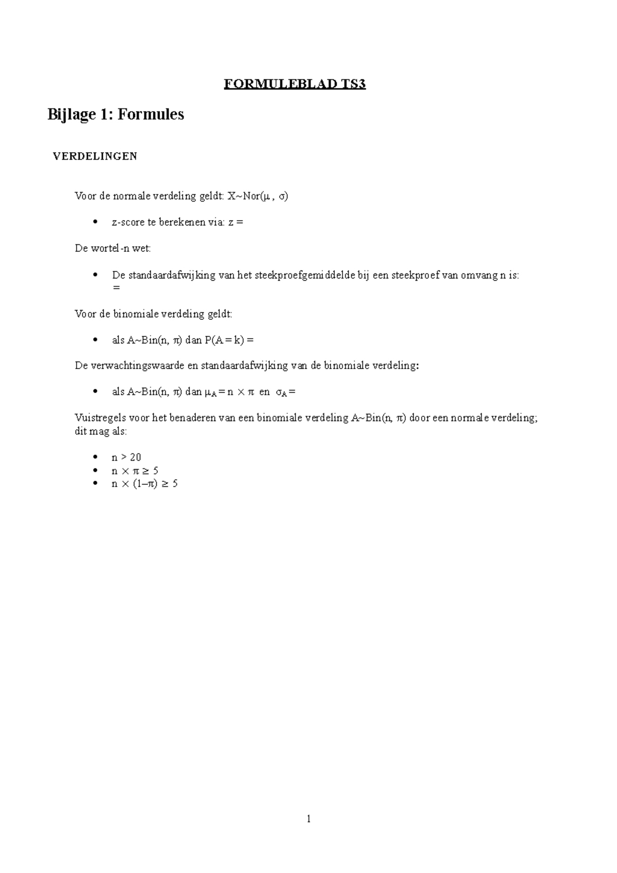 TS2 formuleblad - FORMULEBLAD TS Bijlage 1: Formules VERDELINGEN Voor ...