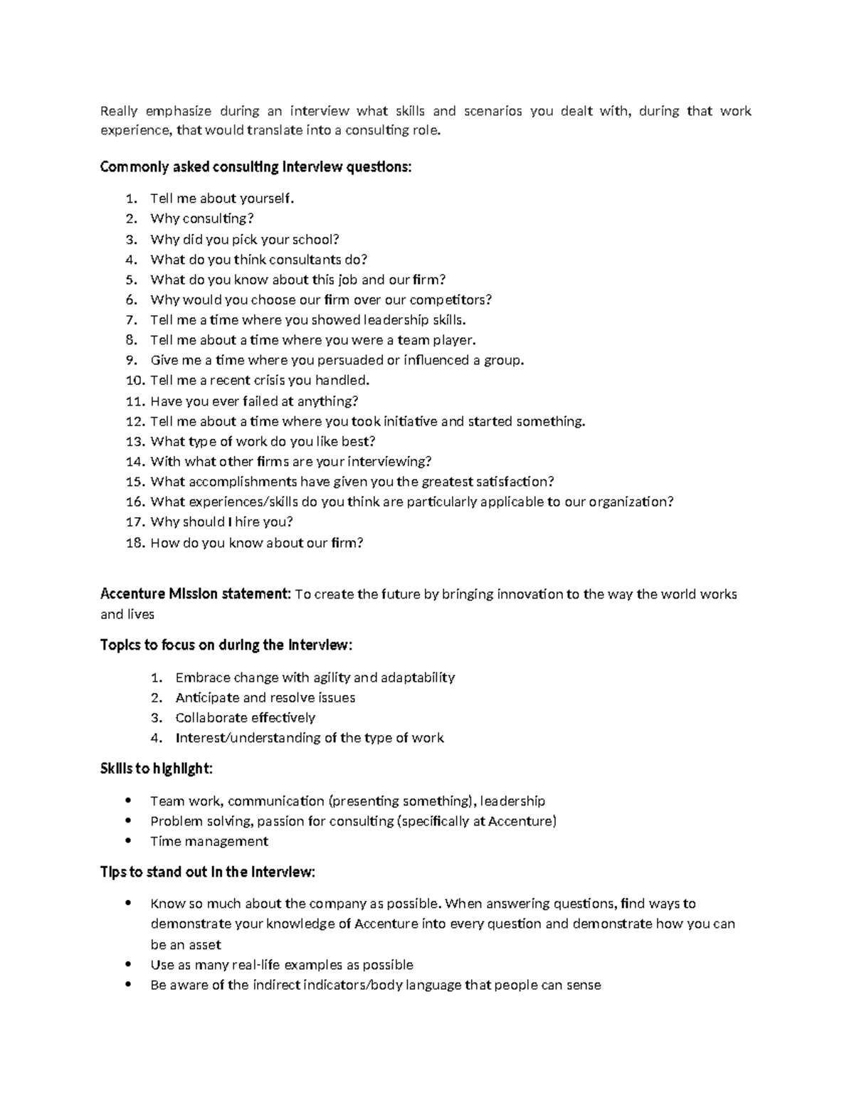 Accenture Interview Behavioural Prep questions - Really emphasize ...