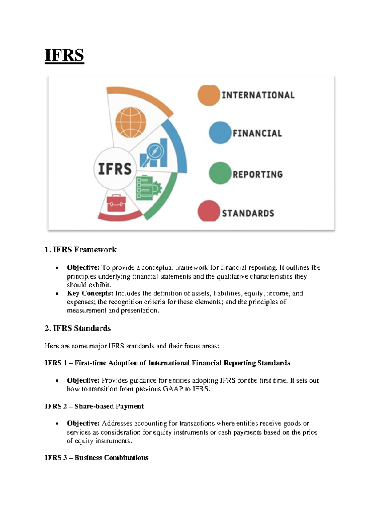 Ifrs Additional Notes On Ifrs Ifrs 1 Ifrs Framework • Objective