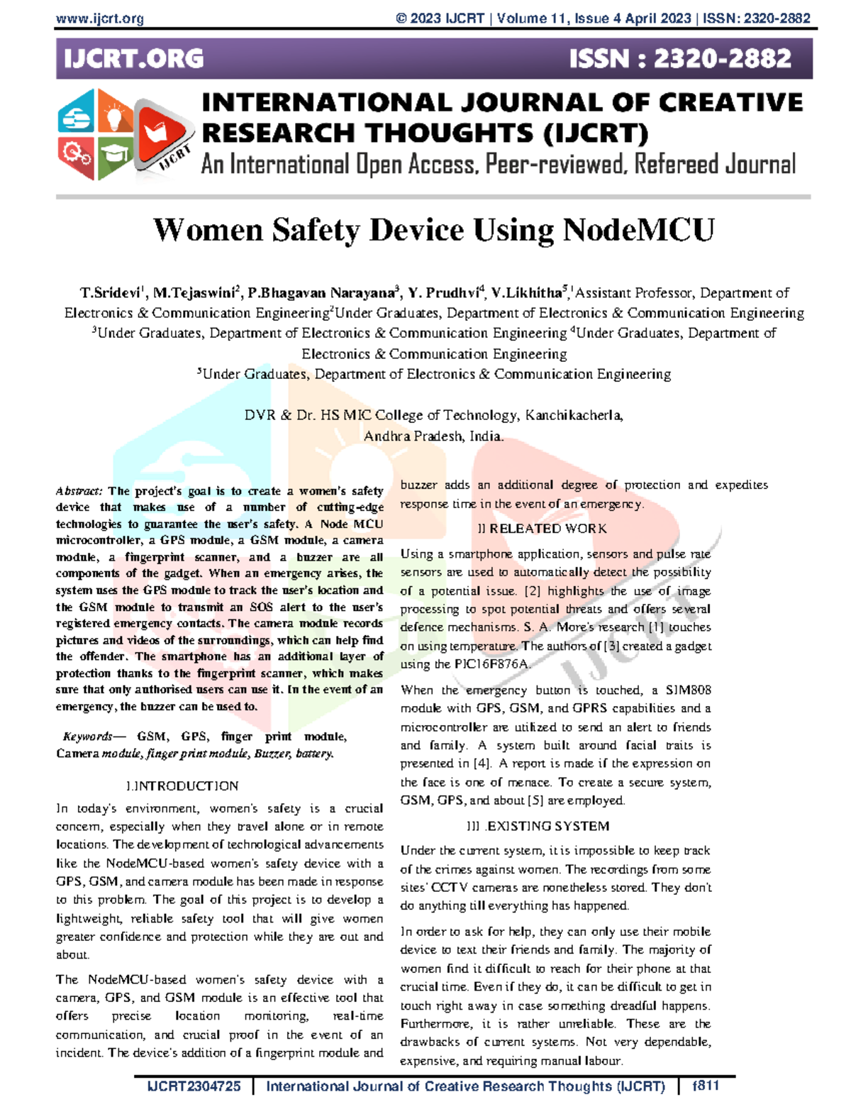 Women Safety Device Using Node MCU - Prudhvi4, V, 1 Assistant Professor ...