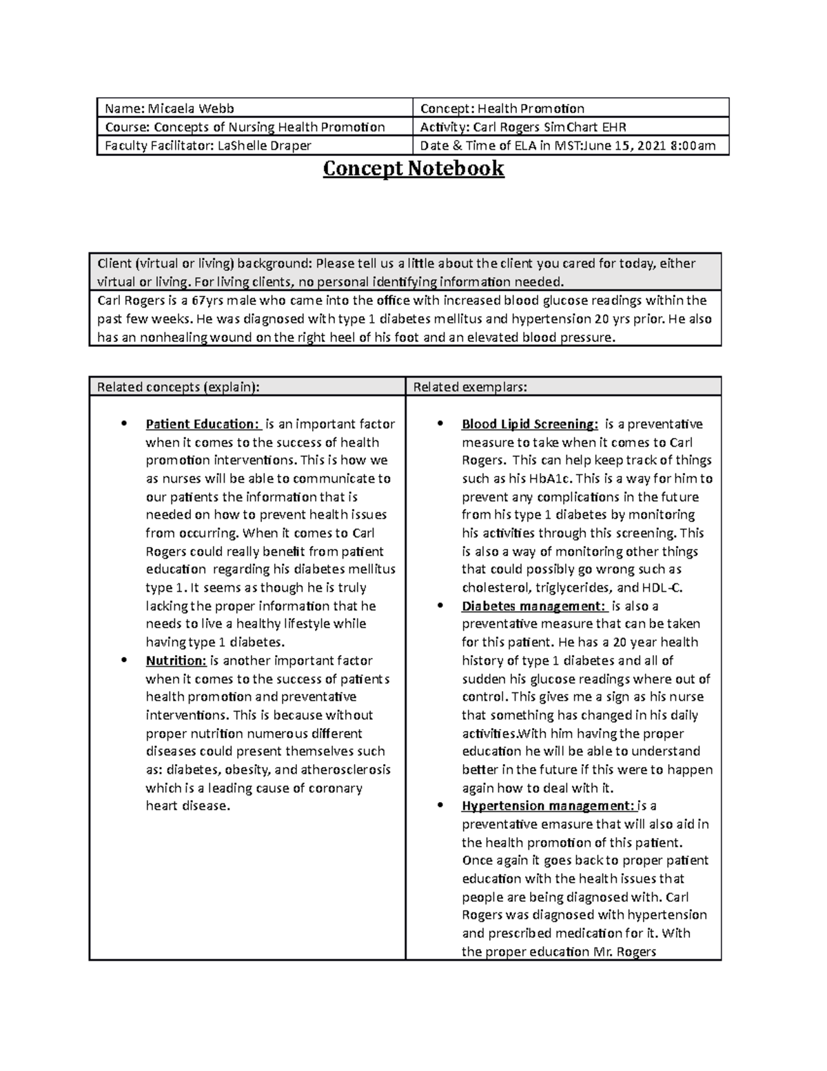 Concept Notebook (health Promotion) - Name: Micaela Webb Concept ...