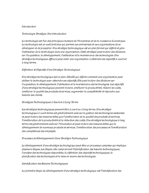 Technology Strategy note study - Introduction La stratégie ...