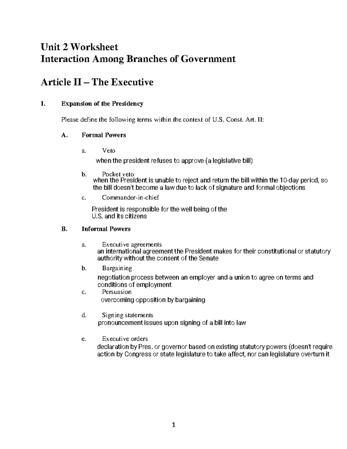 Kami Export-Article II - 1 Unit 2 Worksheet Interaction Among Branches ...
