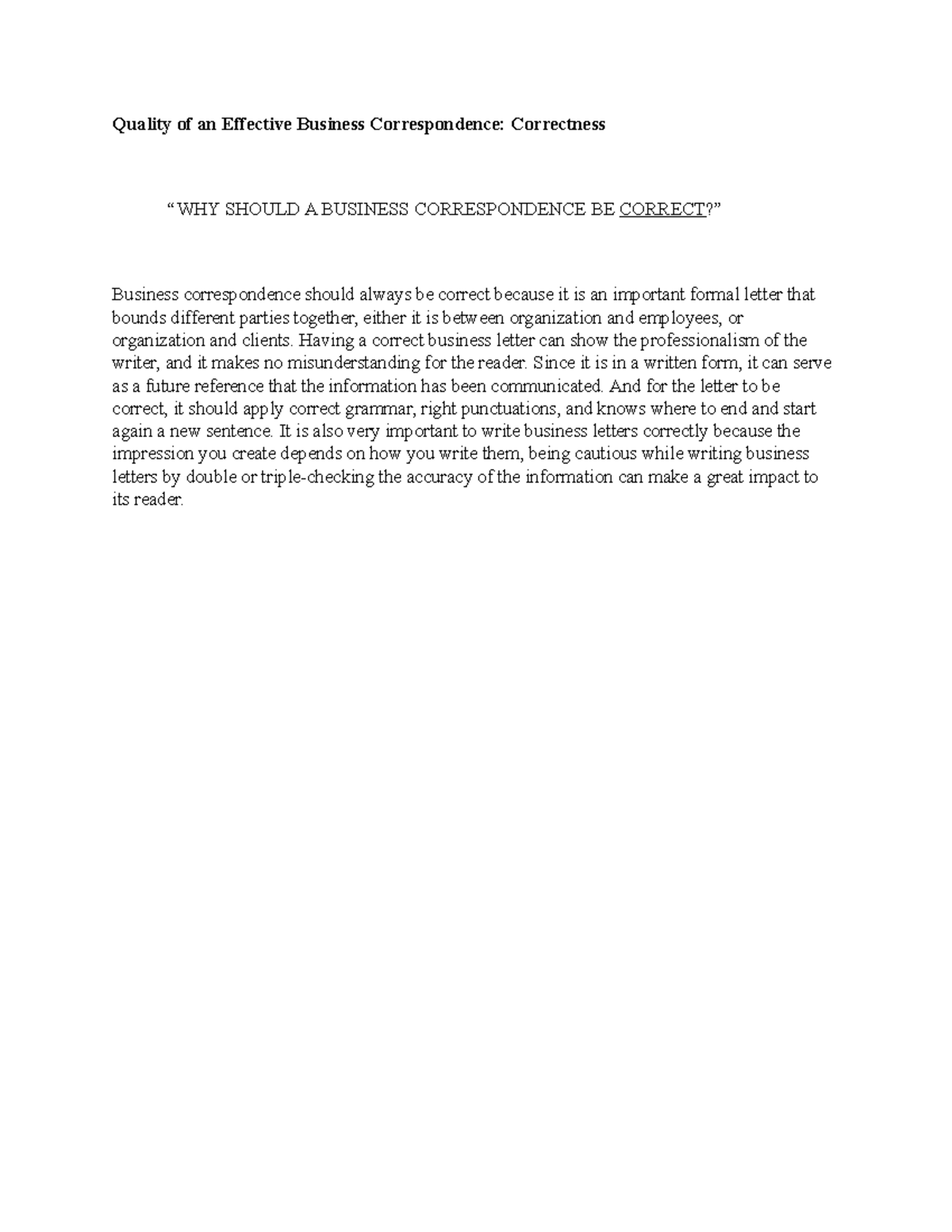 Quality of an Effective Business Correspondence Correctness groupwork ...