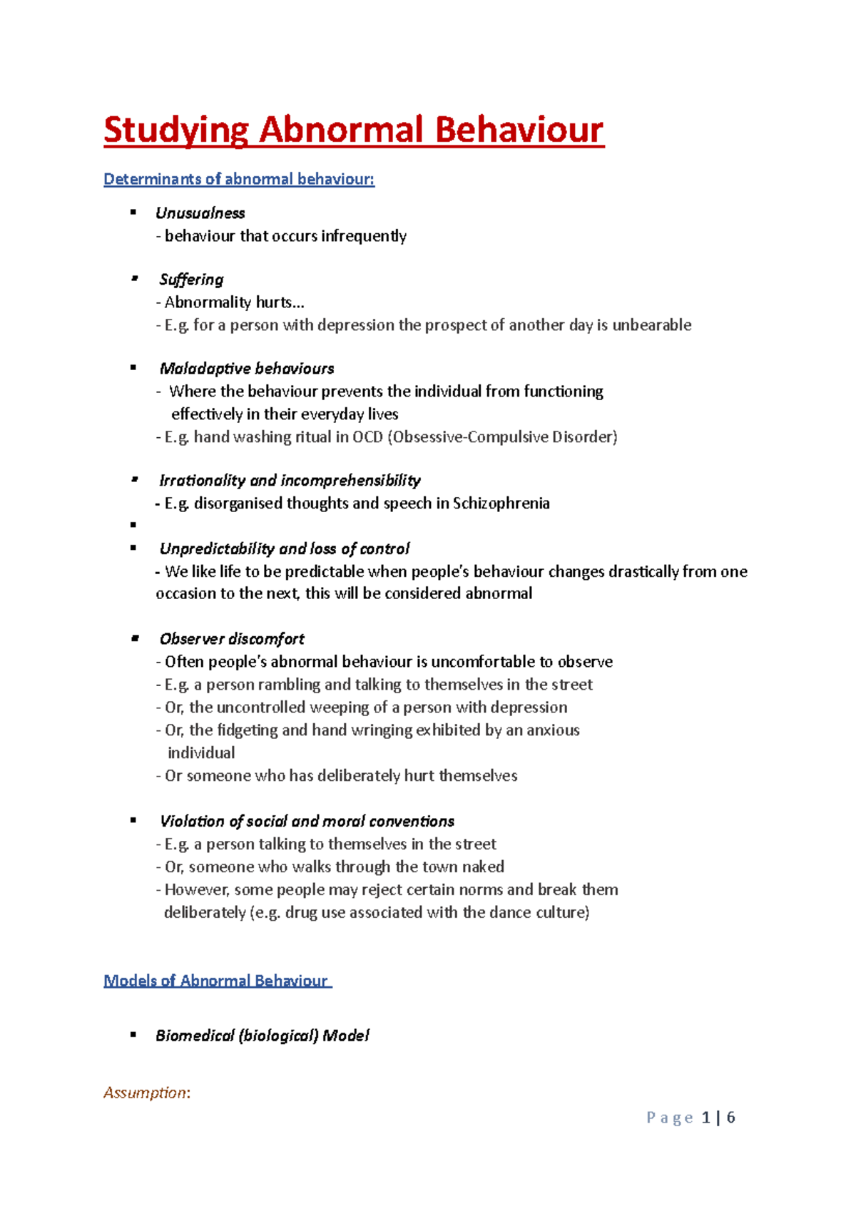Abnormal Psych Notes - Studying Abnormal Behaviour Determinants of ...