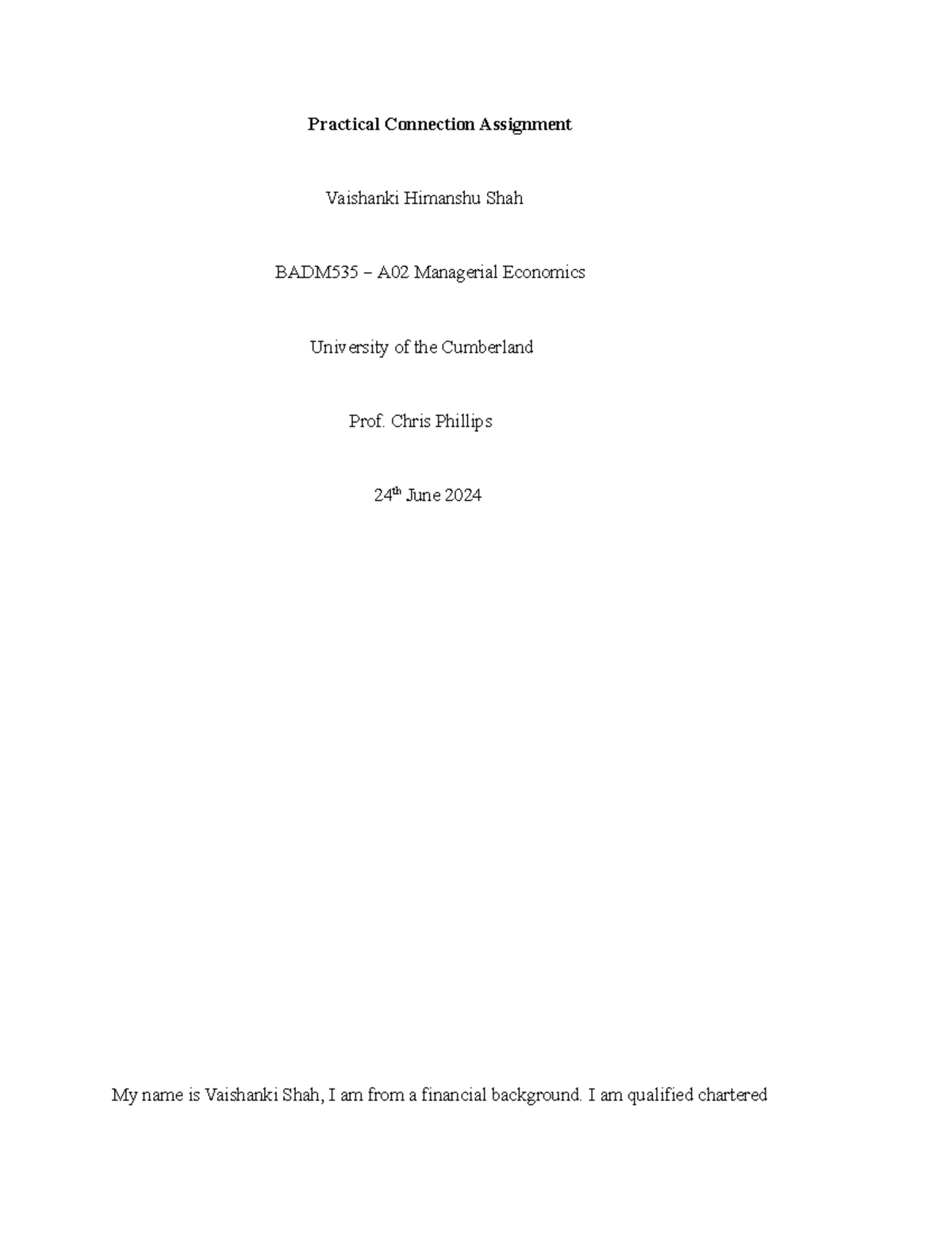 Practical Connection Assignment Practical Connection Assignment
