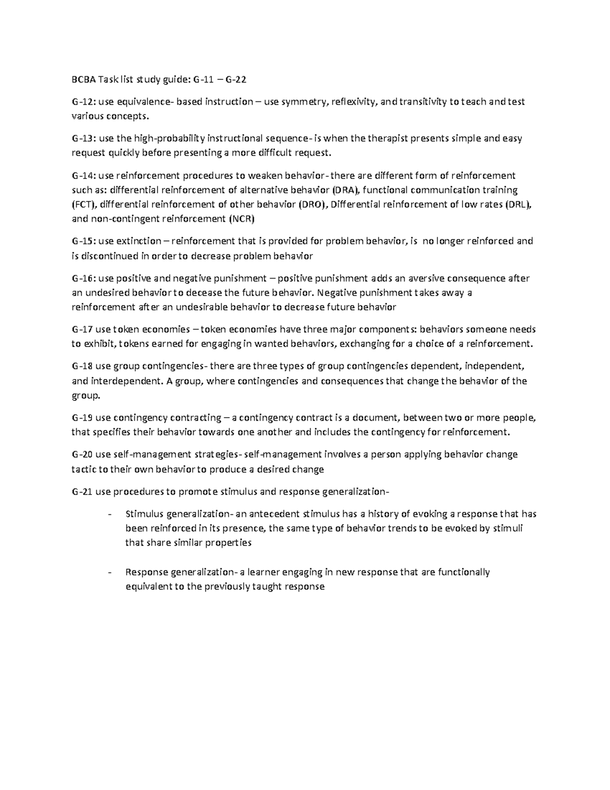 G21 study guide - BCBA Task list study guide: G-11 – G- G-12: use ...