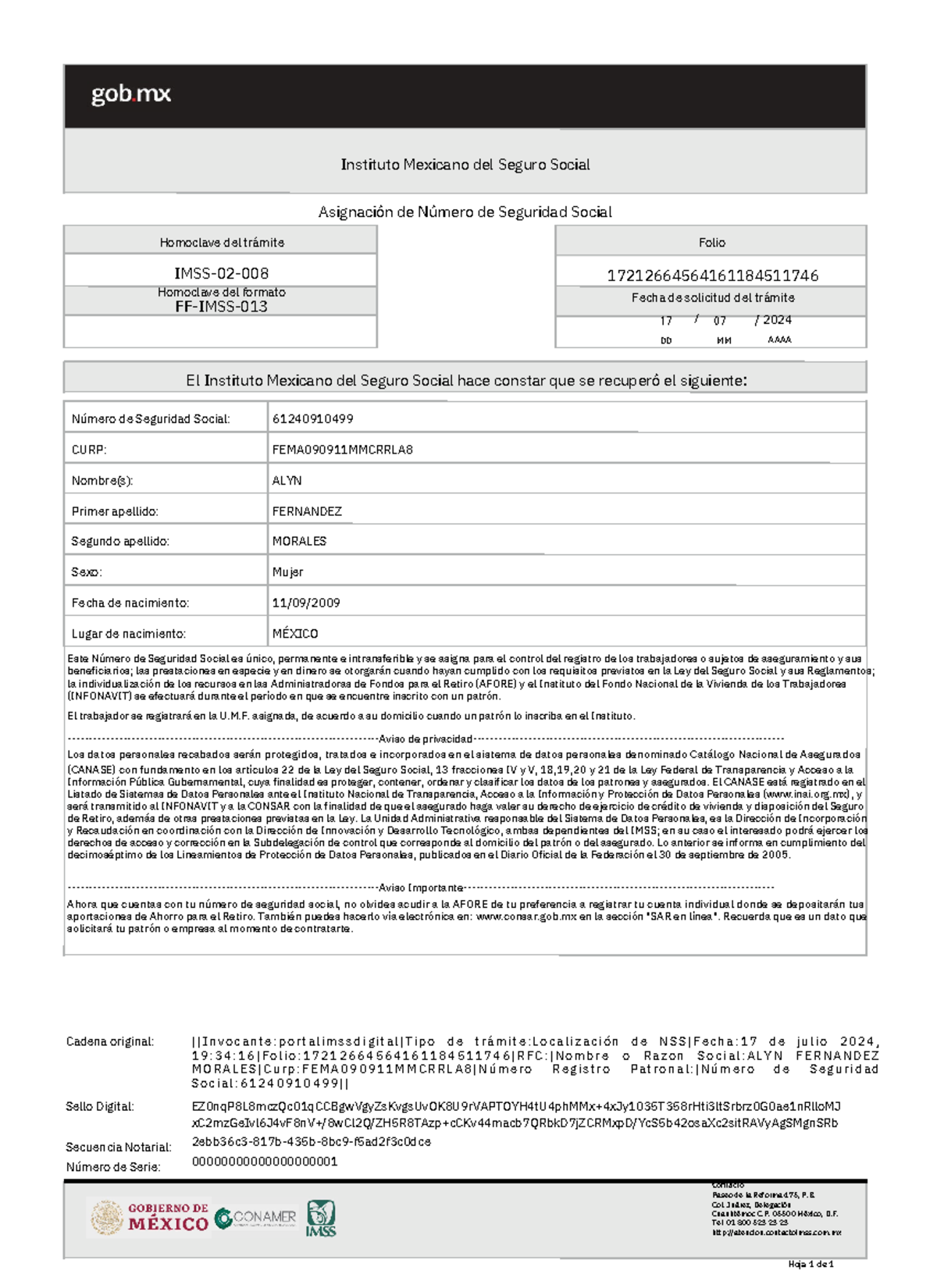 Comprobante Localizacion 61240910499 - IMSS-02- Homoclave del formato ...