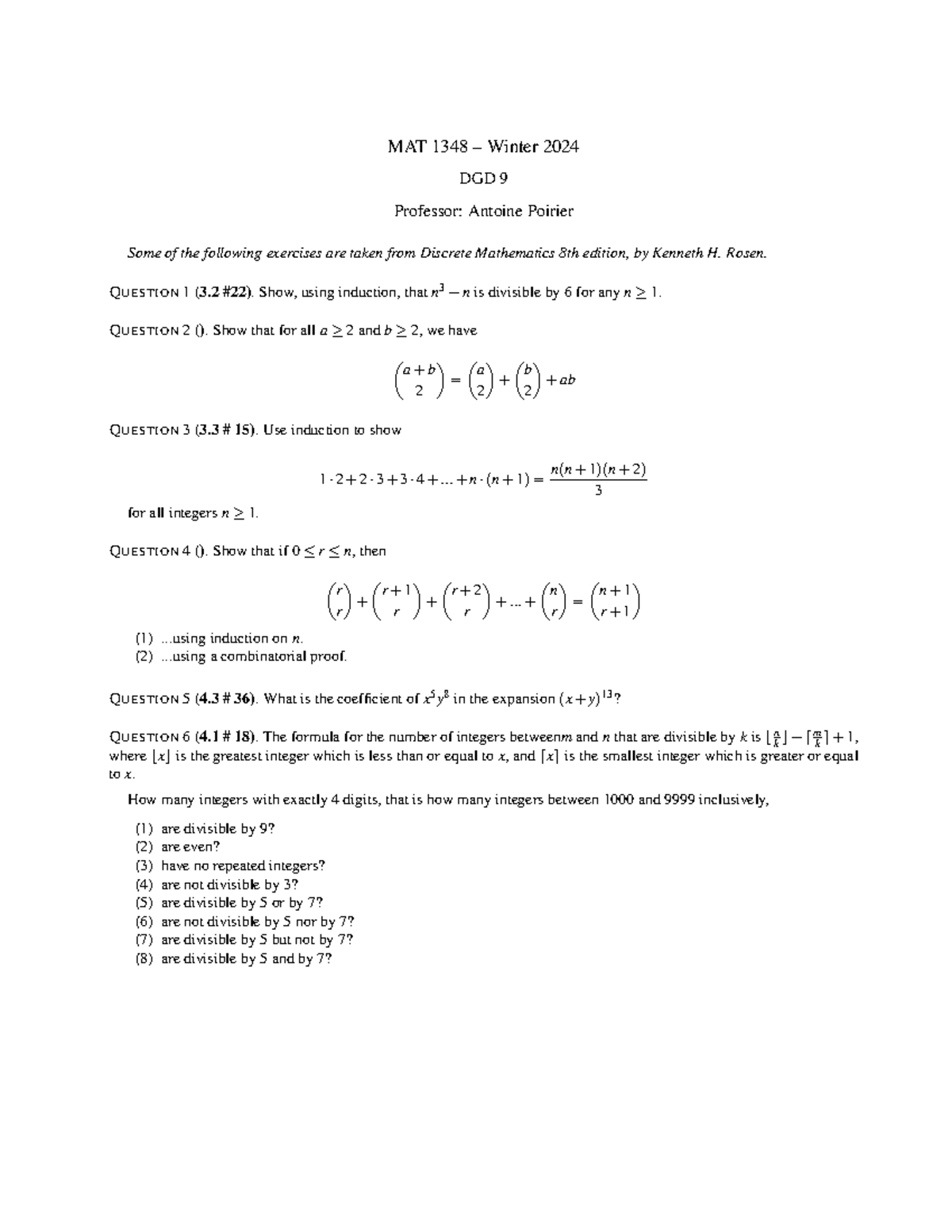 DGD9 - MAT 1348 – Winter 2024 DGD 9 Professor: Antoine Poirier Some of ...