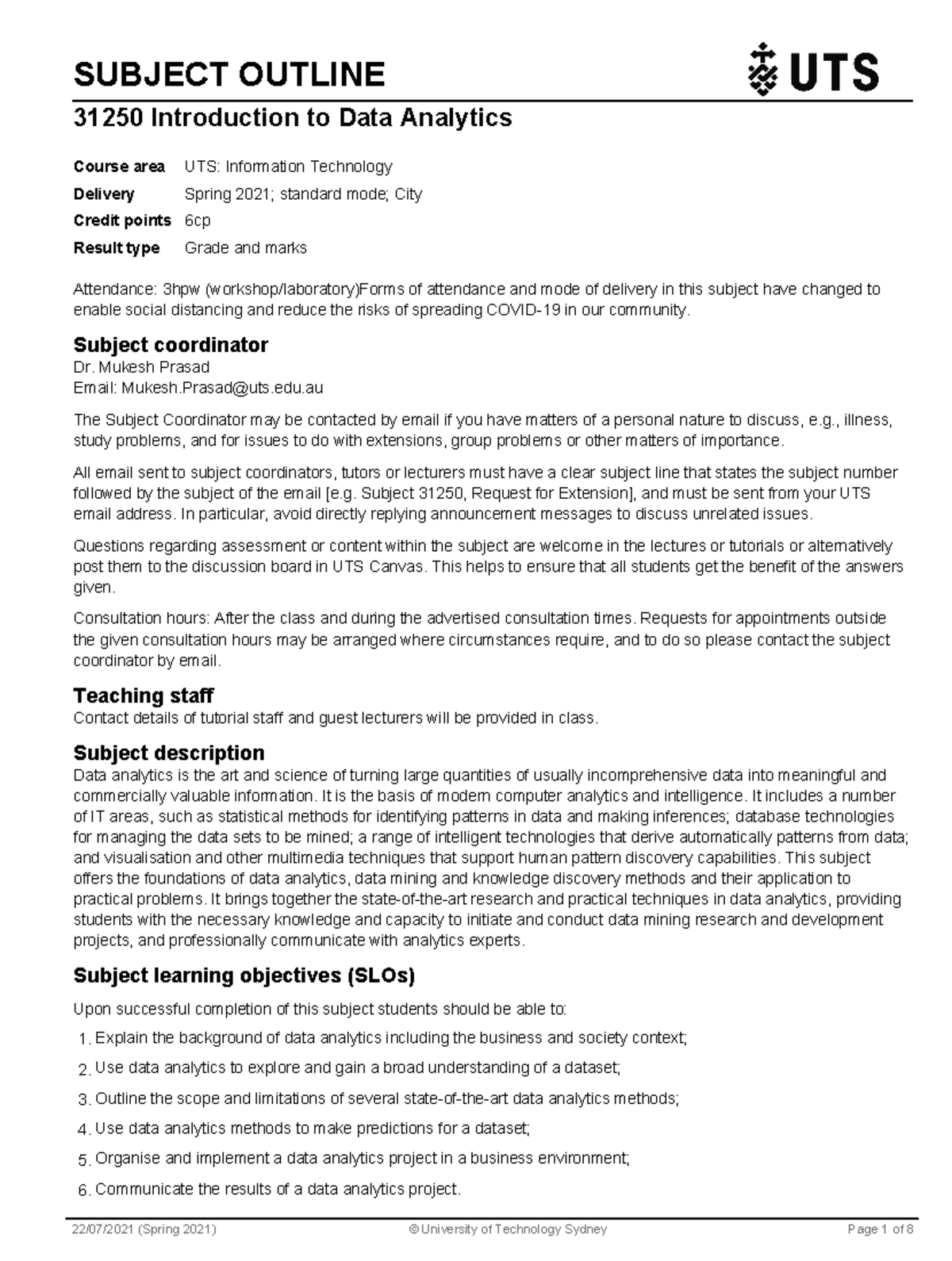 Introduction to Data Analytics Outline 2021 Spring - SUBJECT OUTLINE ...