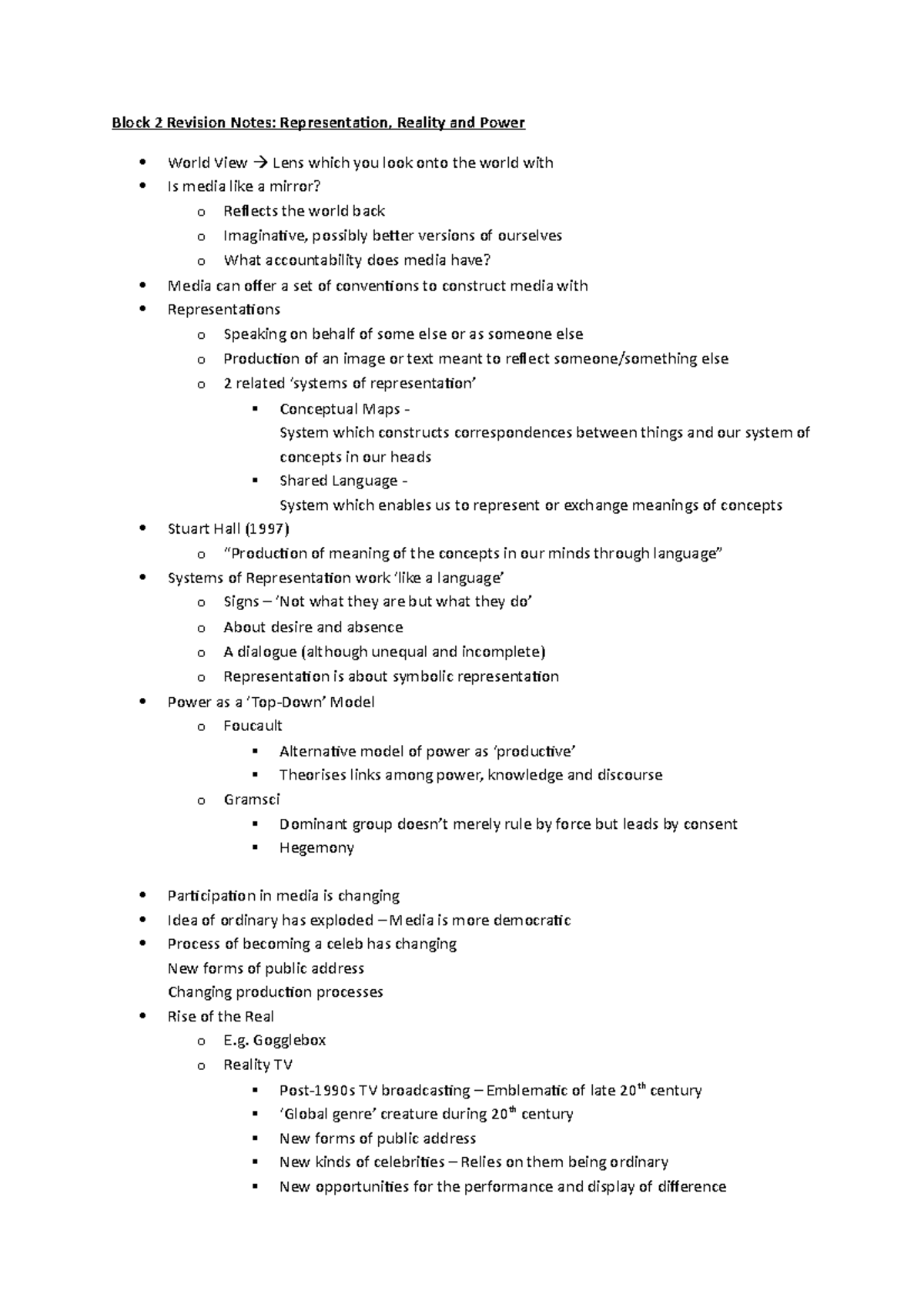 MCS101 Block 2 Revision - Block 2 Revision Notes: Representation ...