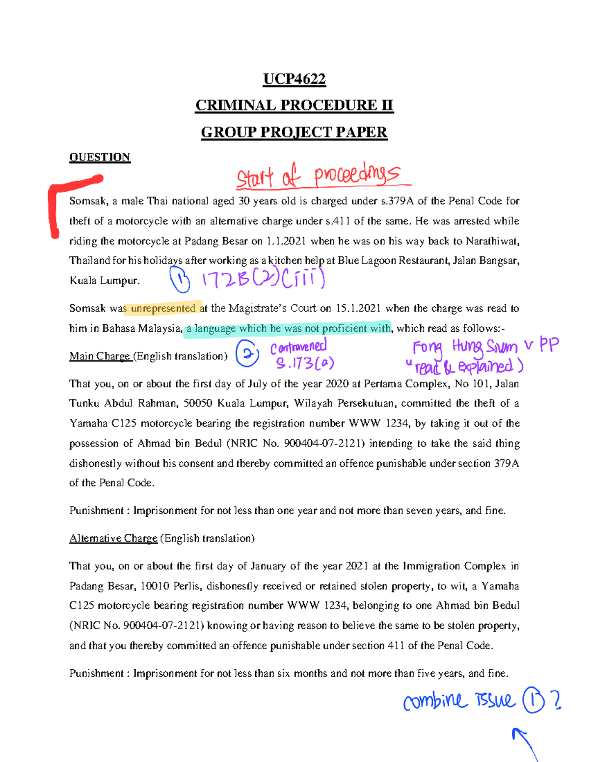 Criminal draft - UCP CRIMINAL PROCEDURE II GROUP PROJECT PAPER QUESTION ...