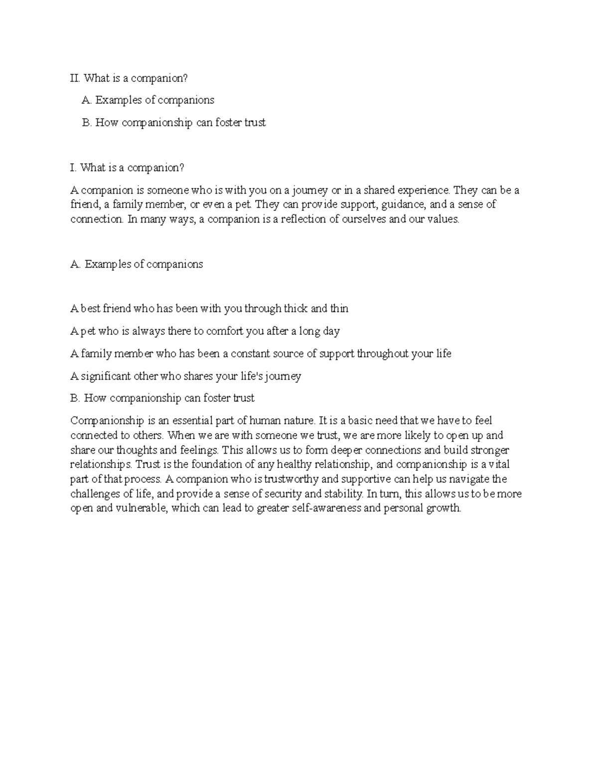 Companion of trust 2 - II. What is a companion? A. Examples of ...