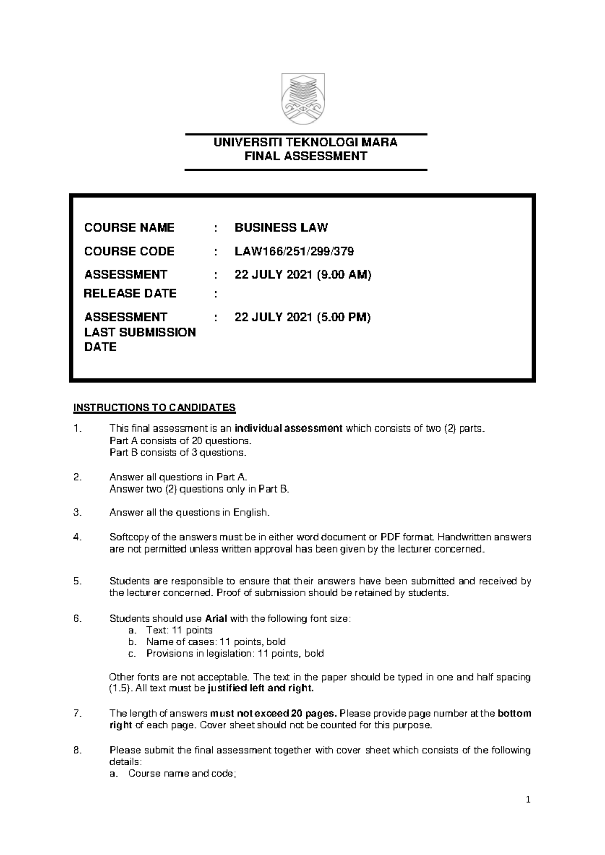 Faculty LAW 2021 Session 1 PRA Diploma DAN Diploma LAW166 251 299 ...