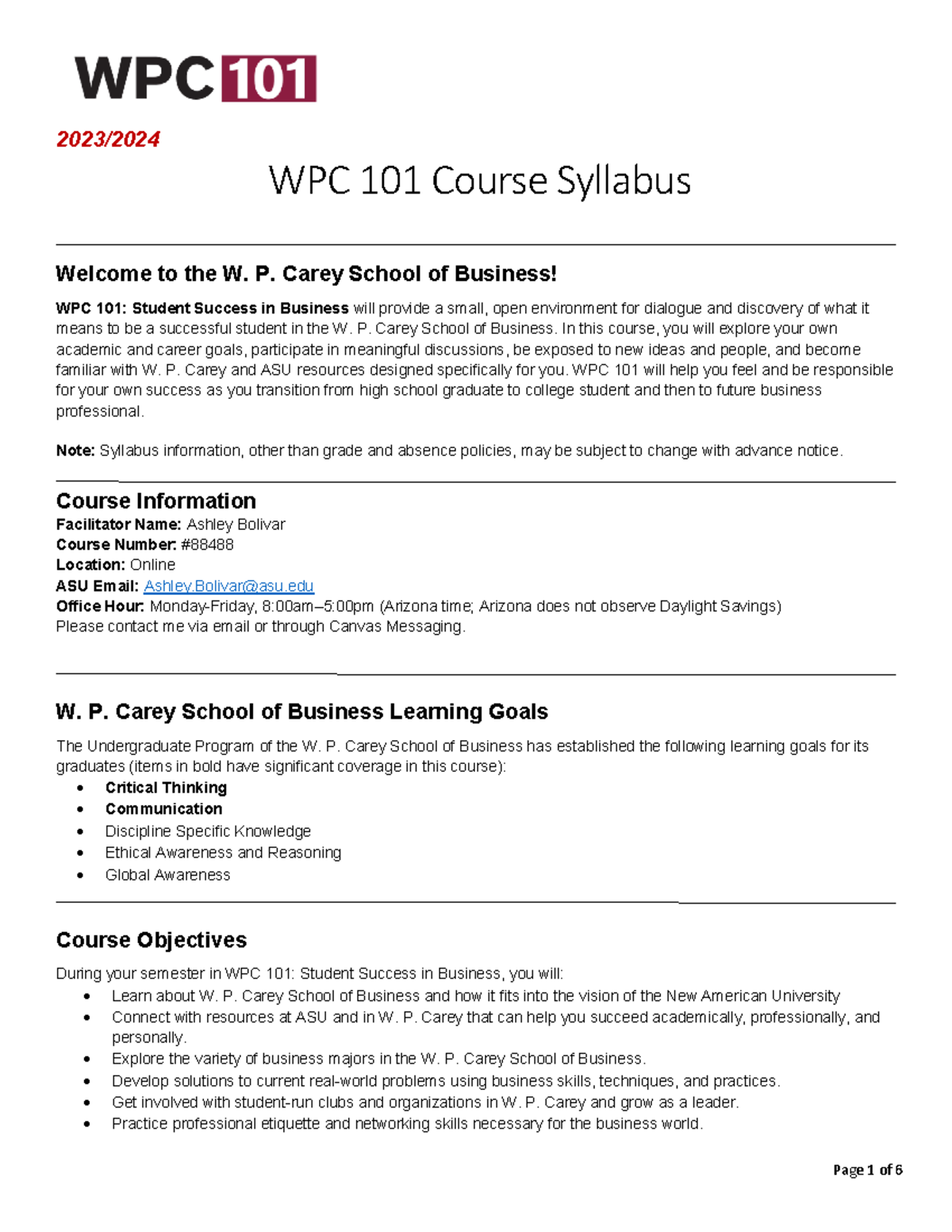 WPC 101 Course Syllabus - Fall A 2023 - 88488 - WPC 101 Course Syllabus Welcome to the W. P ...