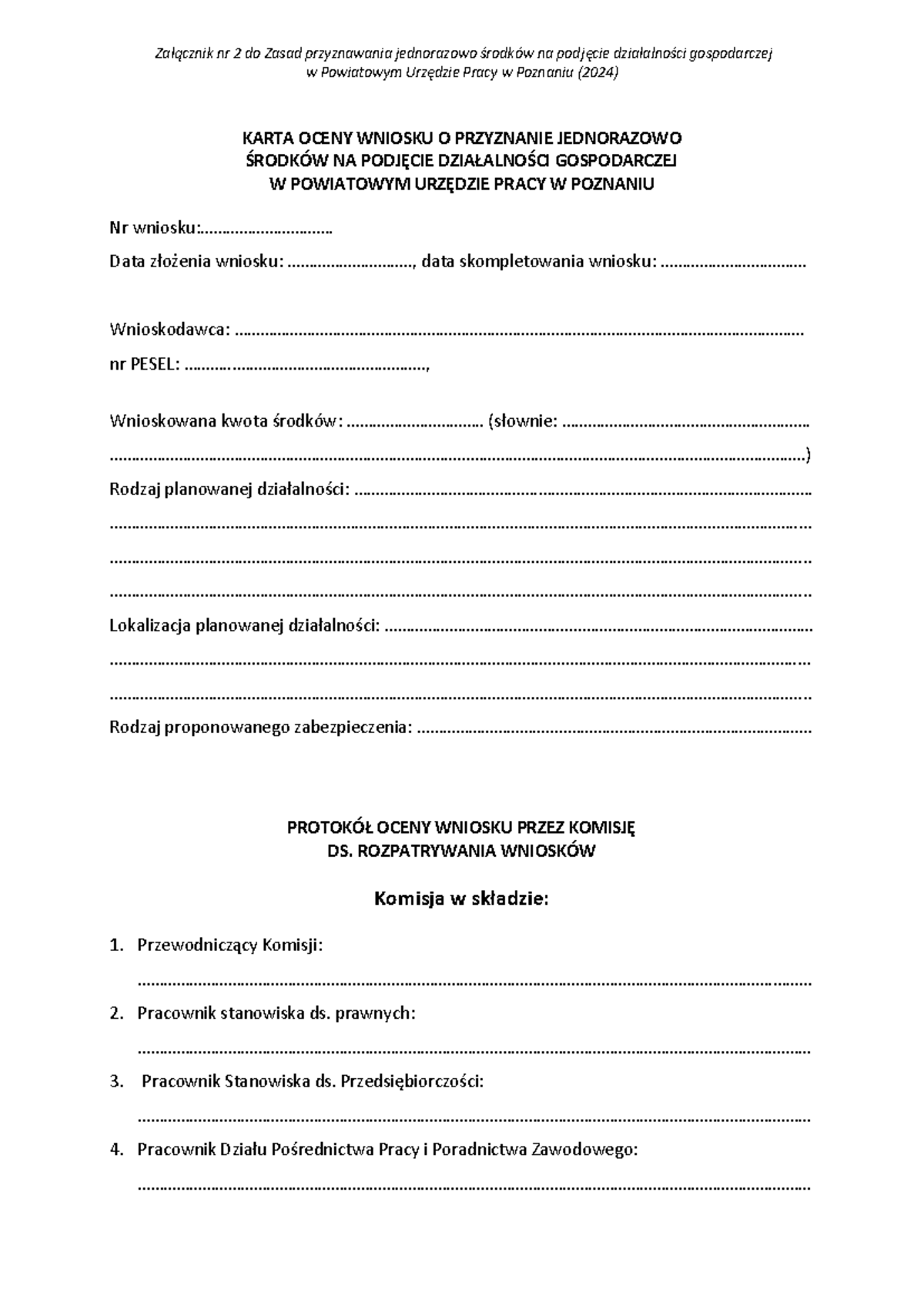 Karta oceny wniosku 2024 (dokument nie stanowi załącznika do wniosku o dofinansowanie ...