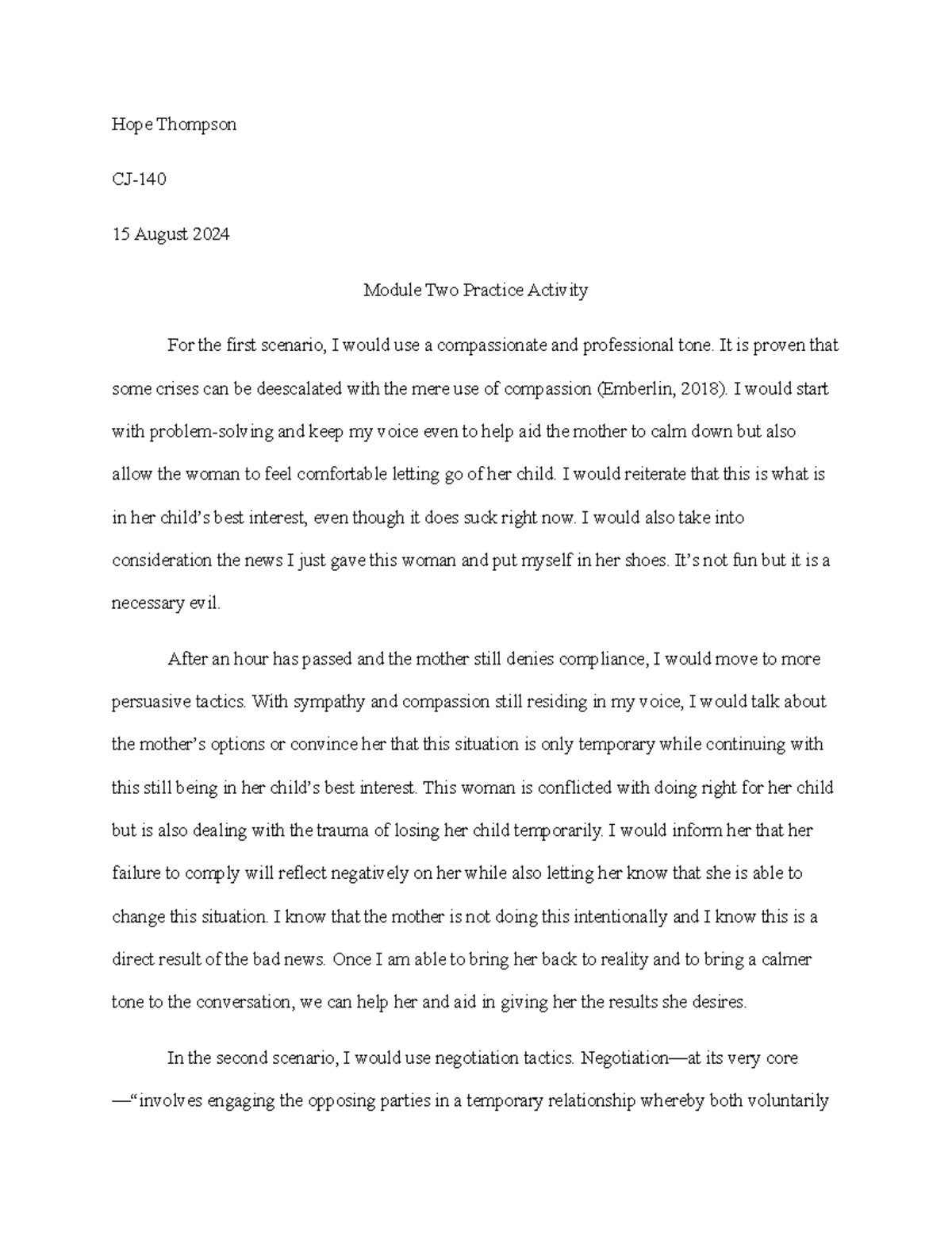 Module 2 Practice Activity - Hope Thompson CJ- 15 August 2024 Module ...