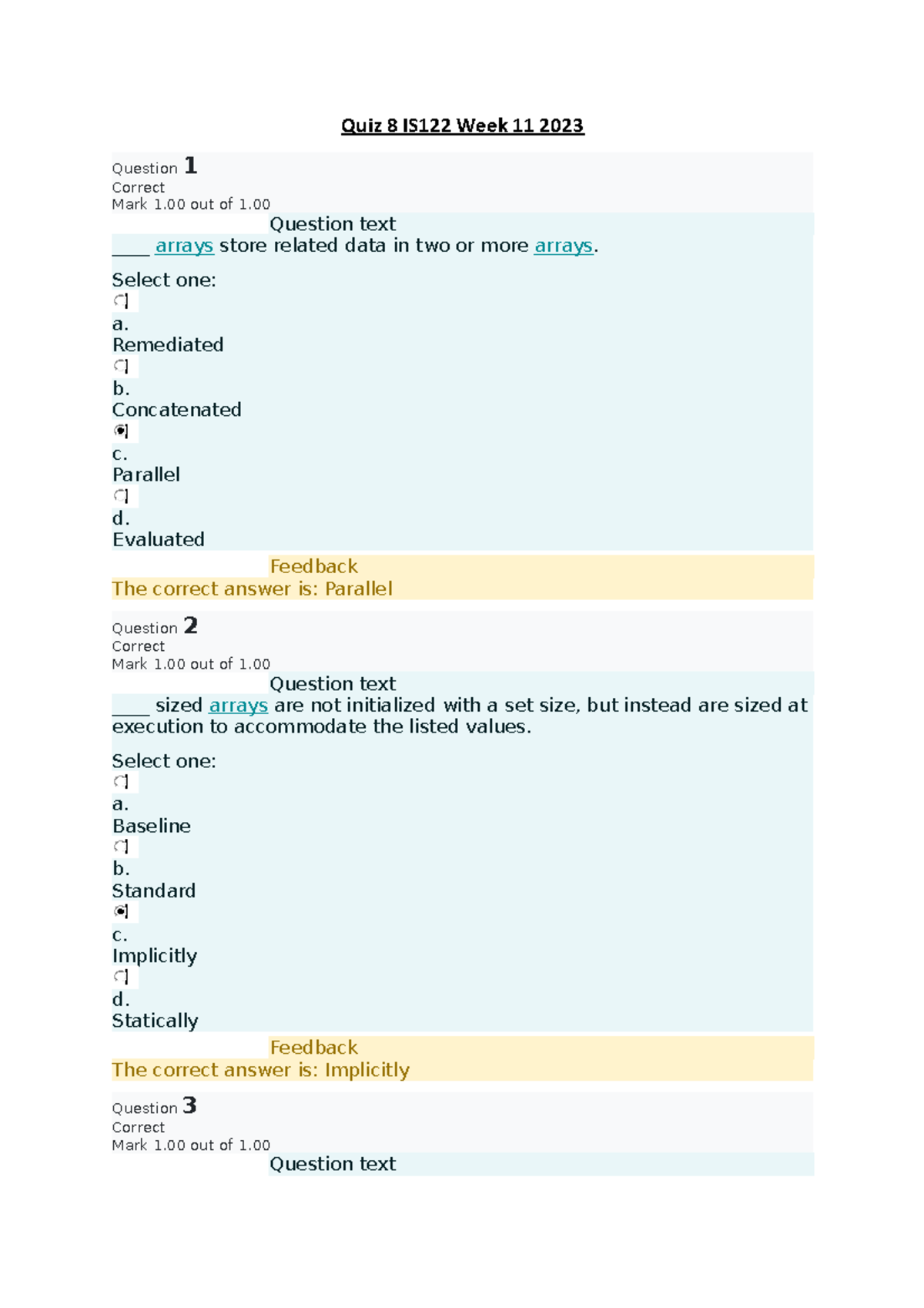 Quiz 8 IS122 Week 11 2023 - Quiz 8 IS122 Week 11 2023 Question 1 ...