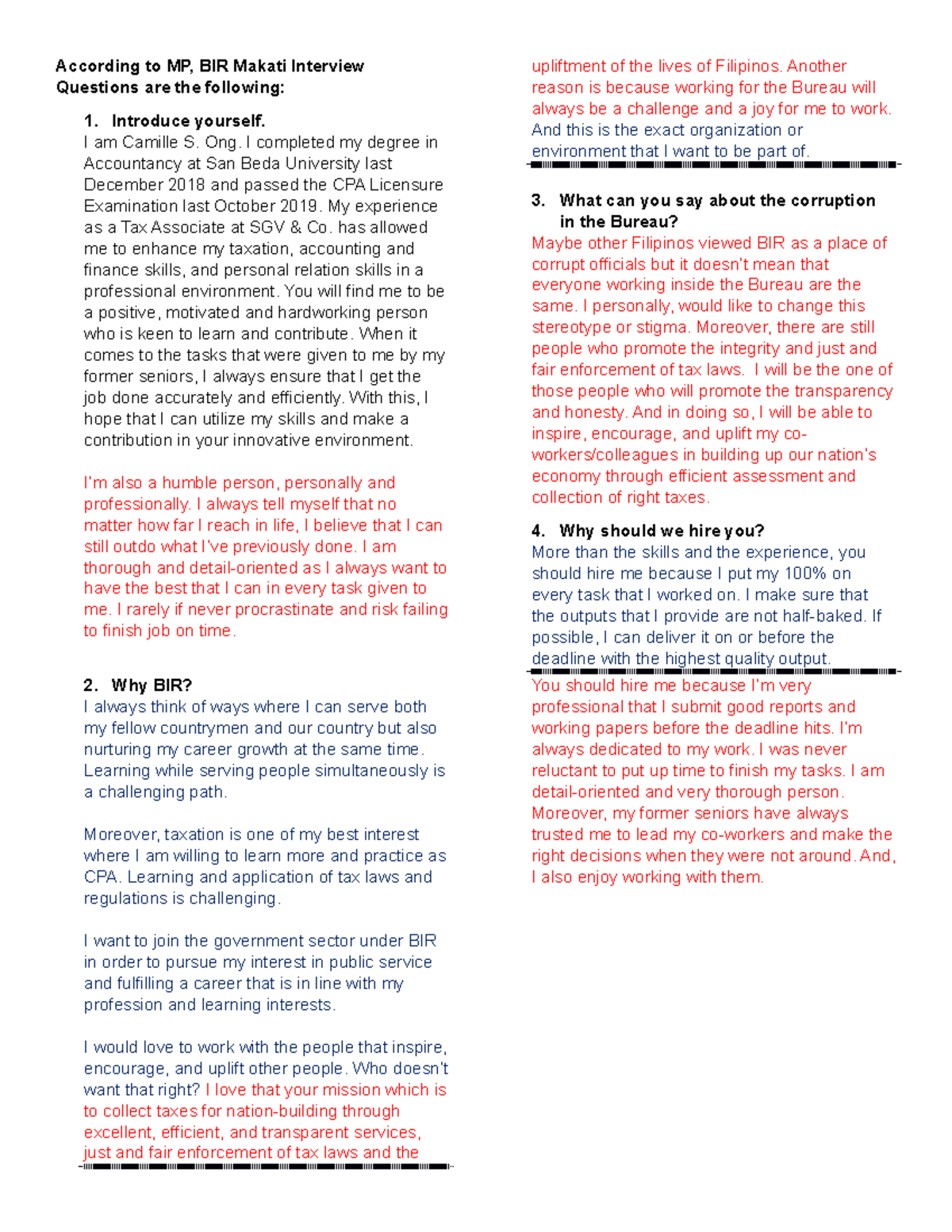 BIR Question - Interview - According to MP, BIR Makati Interview ...