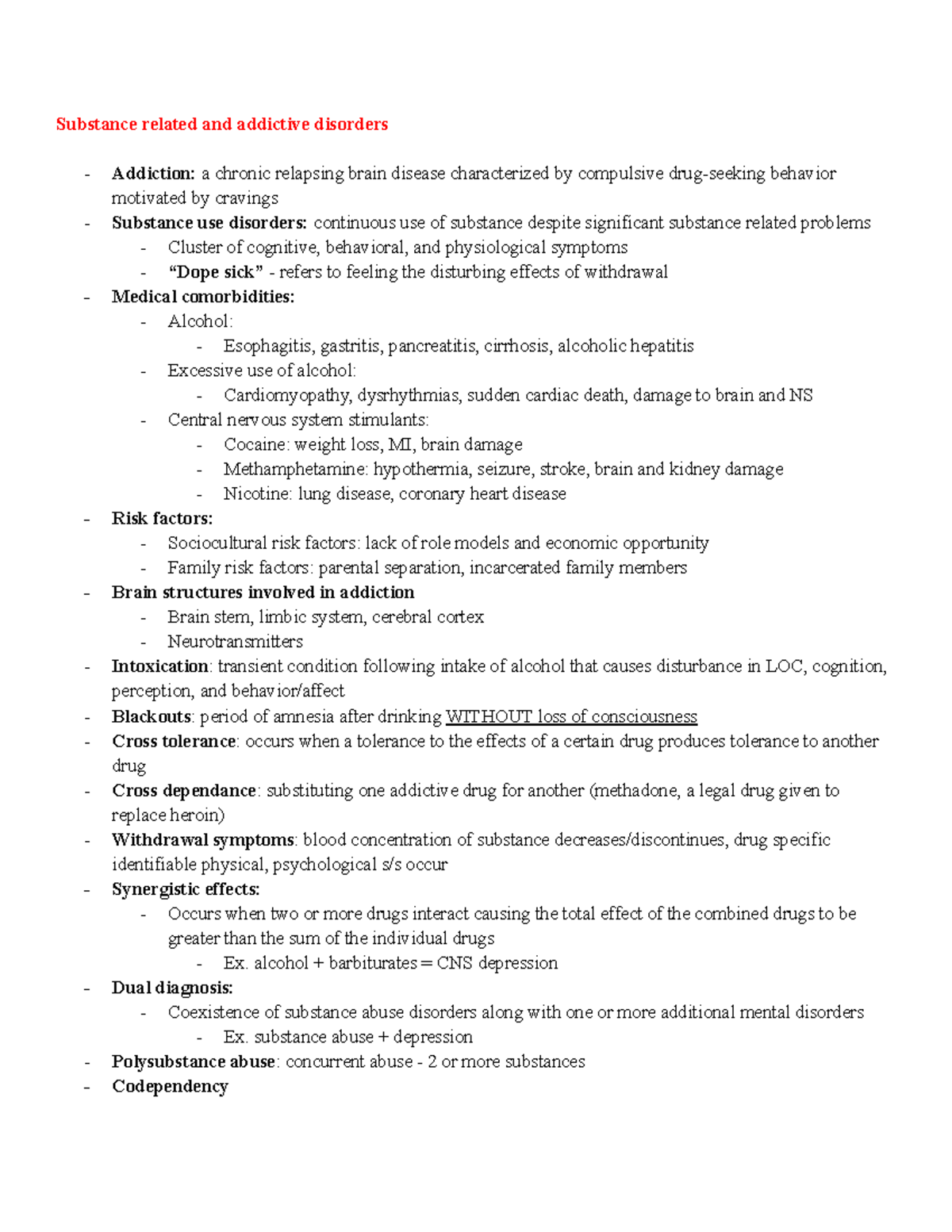 Mental health final study guide - Substance related and addictive ...