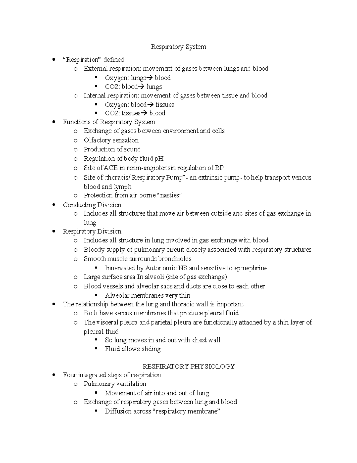 Respiratory System - Lecture notes 6 - Respiratory System “Respiration ...