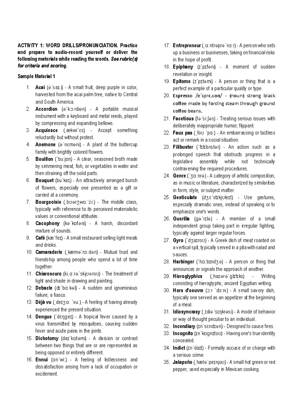 Speech-Lab-Activity - Review speech pronouns - ACTIVITY 1: WORD DRILLS ...