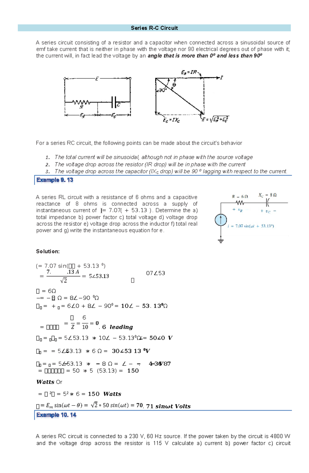Series R-C Circuit - A series RL circuit with a resistance of 6 ohms and a capacitive reactance ...