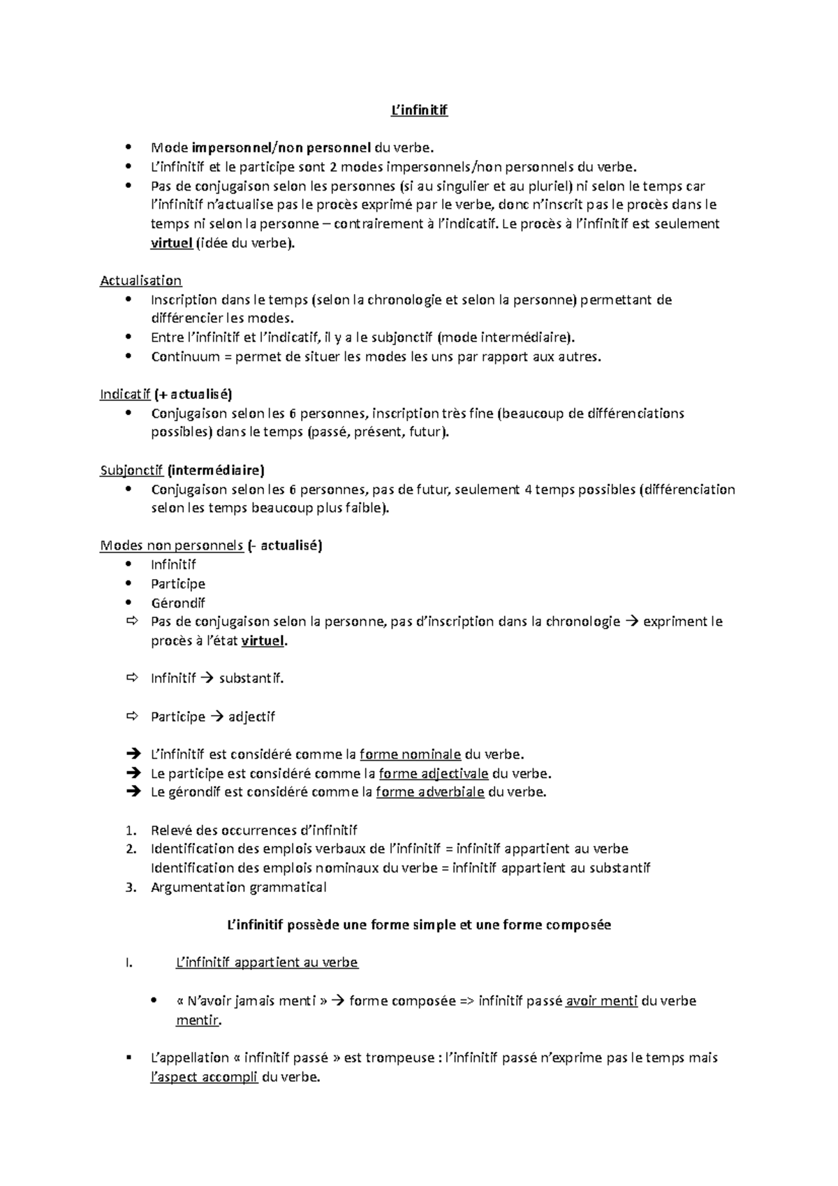 L3 S6 Grammaire - L’infinitif Mode impersonnel/non personnel du verbe ...