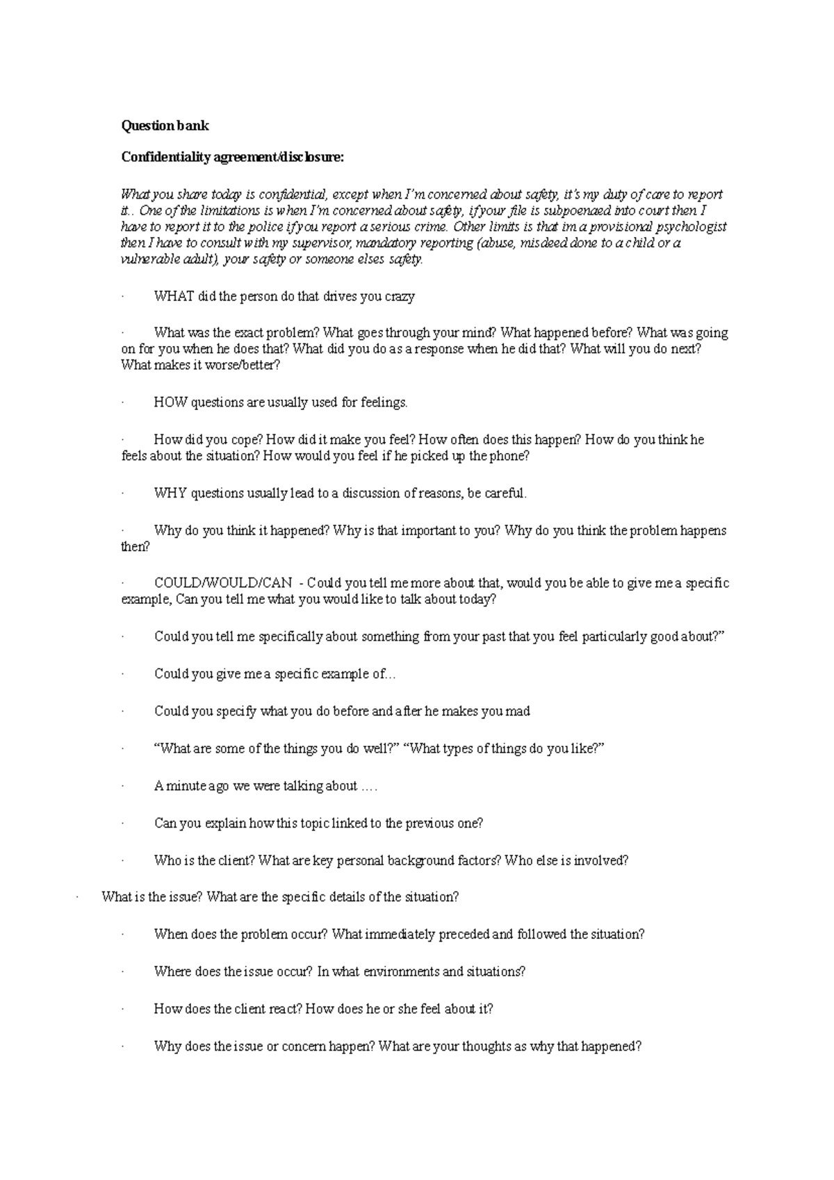 PSYX2201 Counselling Question Bank - Question bank Confidentiality ...