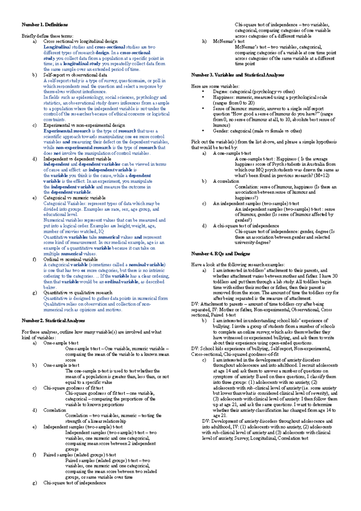 STAT1103 Week 12 Tutorial Exercises - Number 1. Definitions Briefly define these terms: a) Cross ...