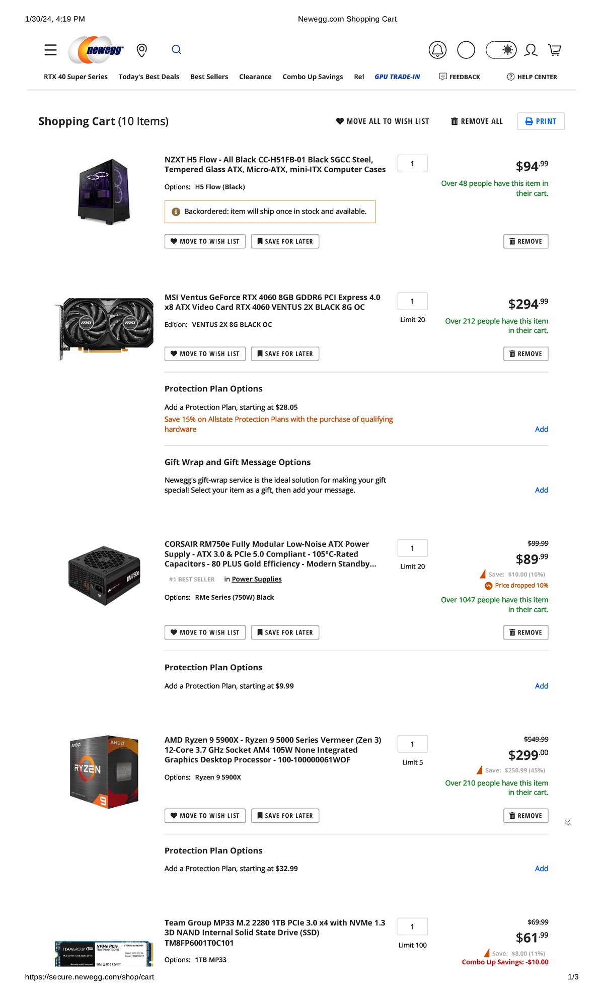 Newegg.com Shopping Cart - 1/30/24, 4:19 PM Newegg Shopping Cart secure ...