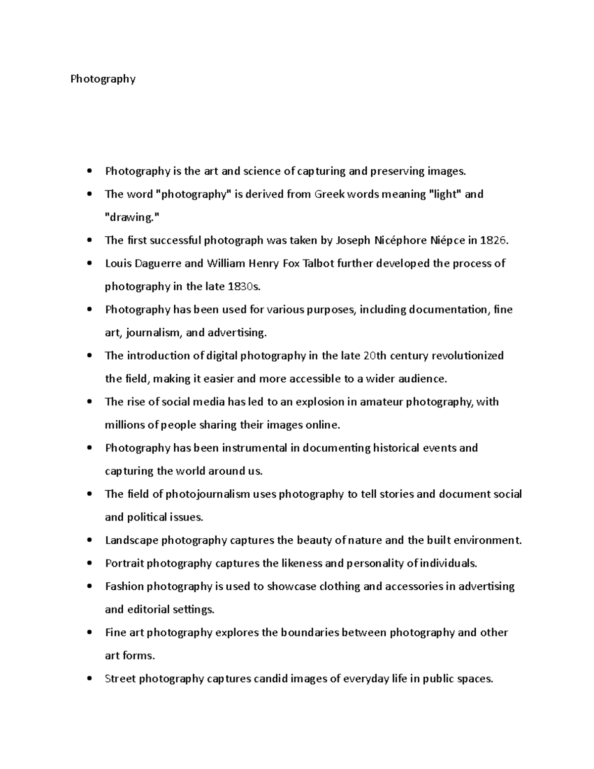 Photography media notes - Photography Photography is the art and ...