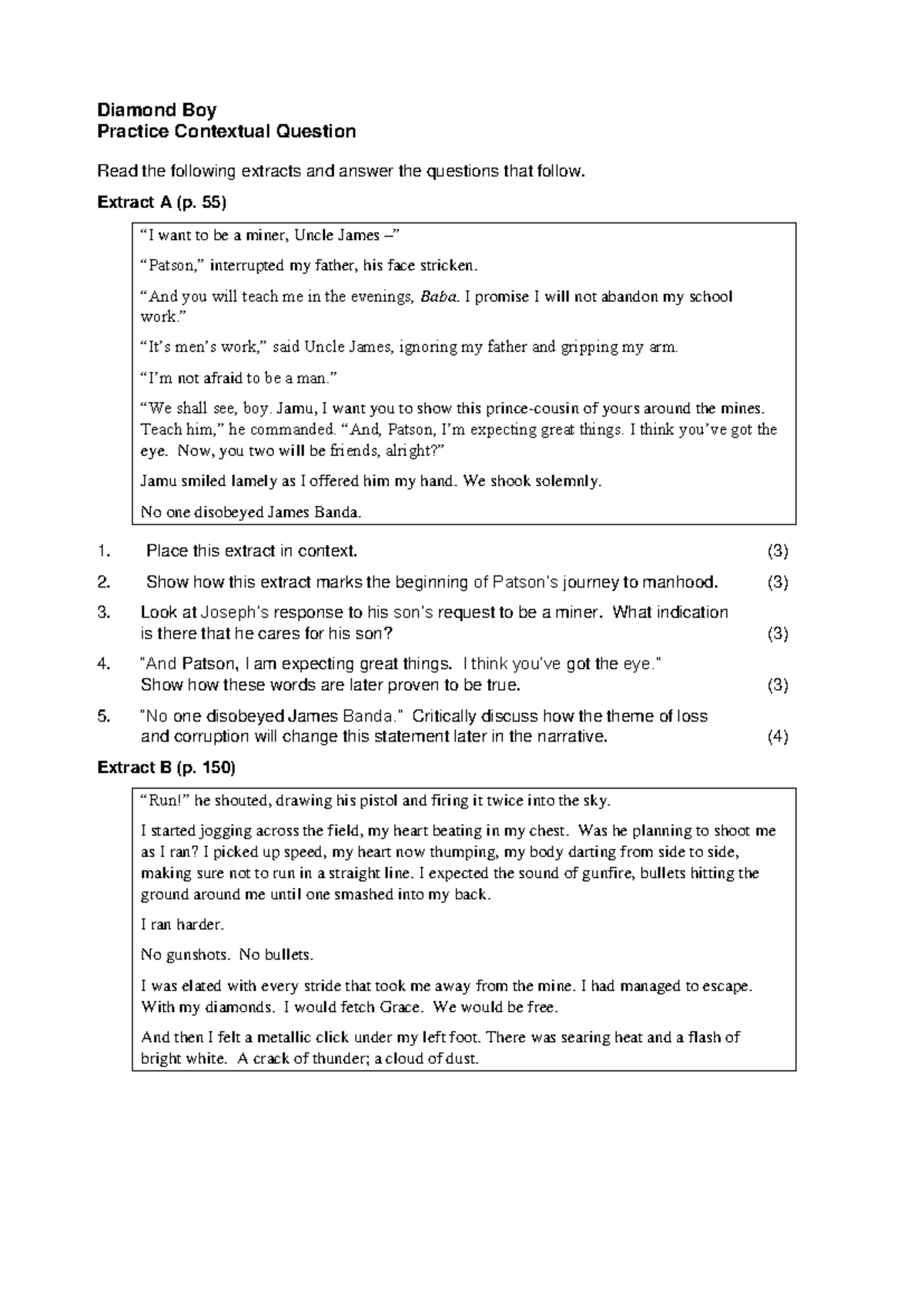 Diamond Boy Contextual Question Practice-1 - Diamond Boy Practice ...