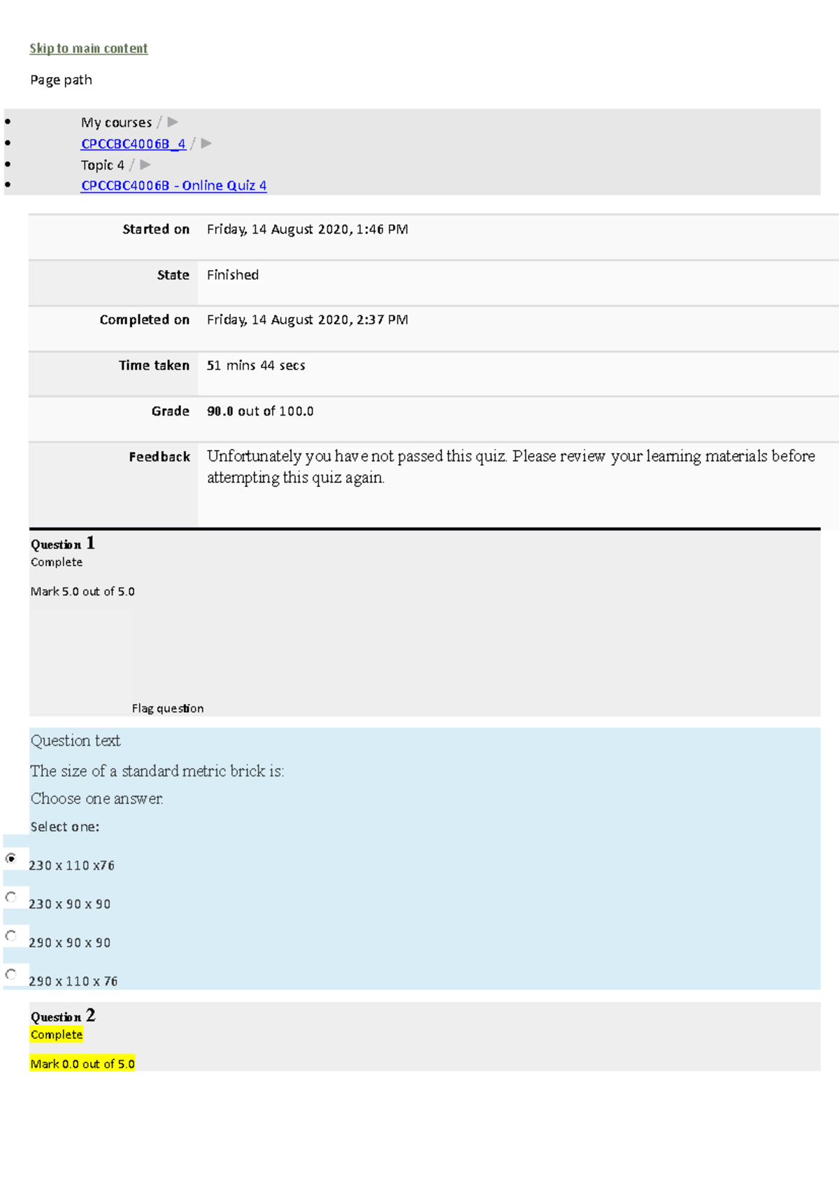 4006B - Online Quiz 4 - LA023607- v1 Certificate IV Building and ...