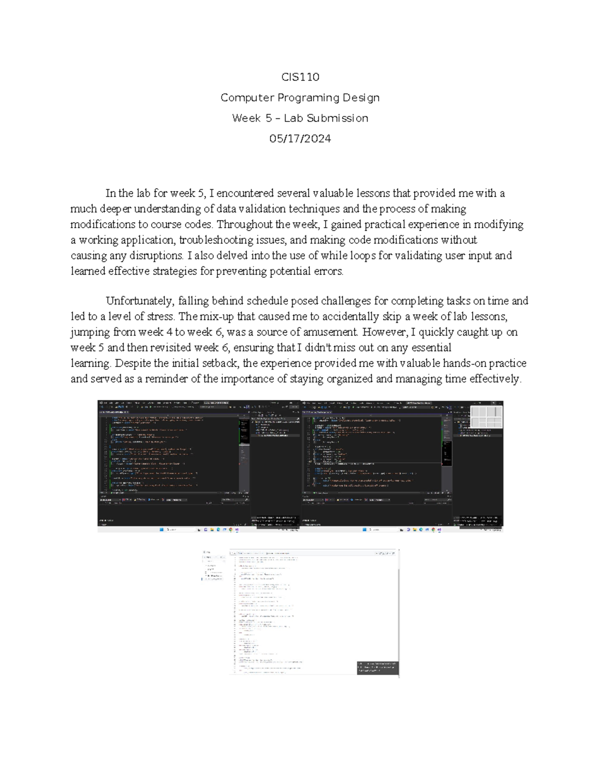 CIS110 Week5 lab - The assignment. - CIS Computer Programing Design Week 5 – Lab Submission 05 ...