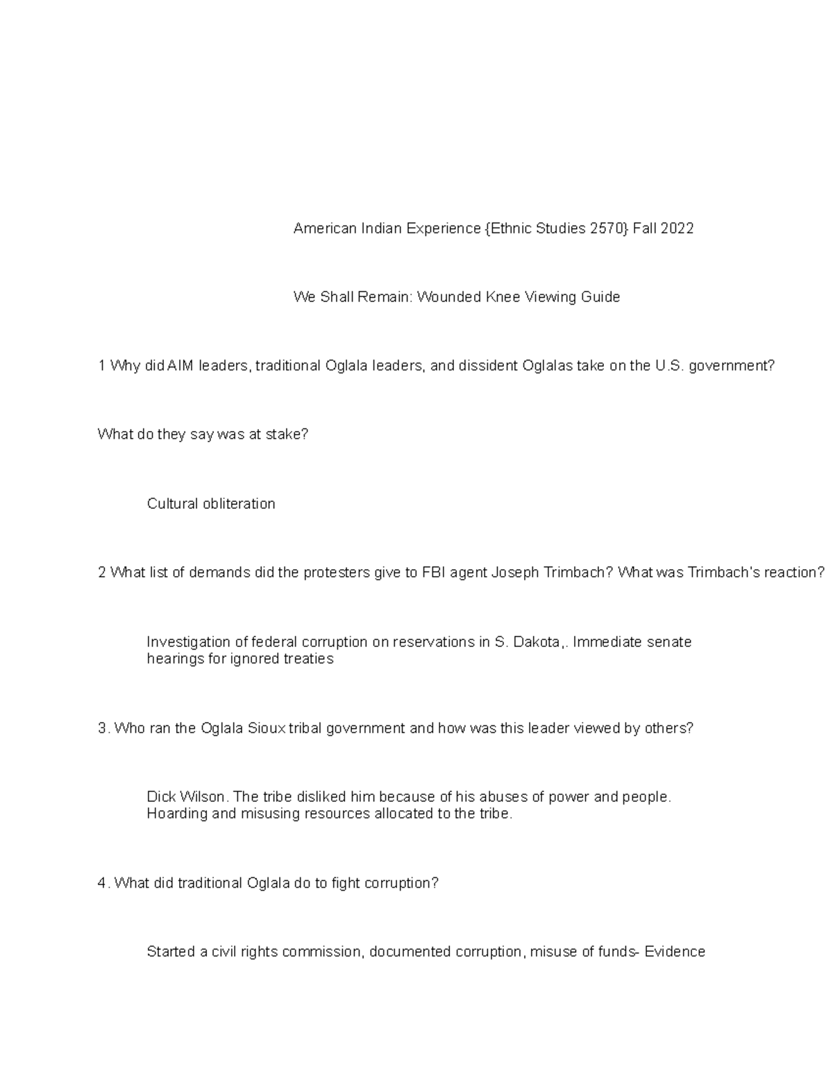 ETHNC 2570 Wounded Knee Viewing Guide - American Indian Experience ...